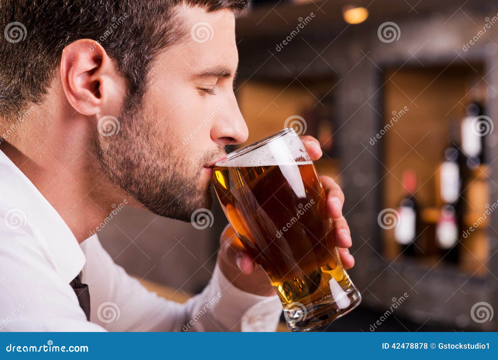 Man drinking beer. stock photo. Image of beauty, closed - 42478878