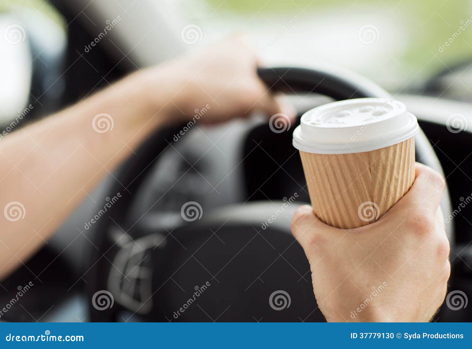 Man Drinking Coffee while Driving the Car Stock Photo - Image of ...