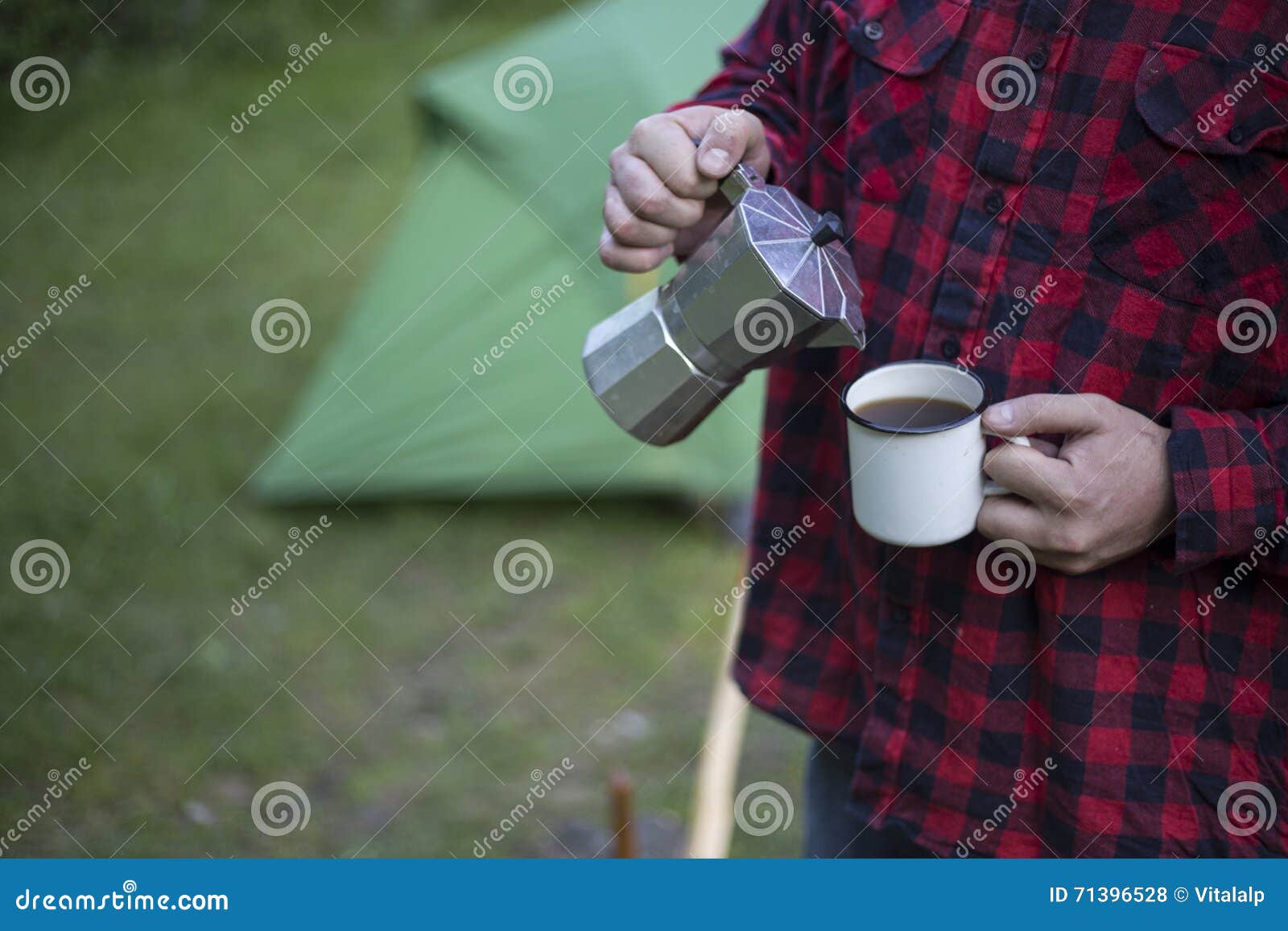 Man Drinking Coffee by the Fire. Stock Photo - Image of hiker, campfire ...