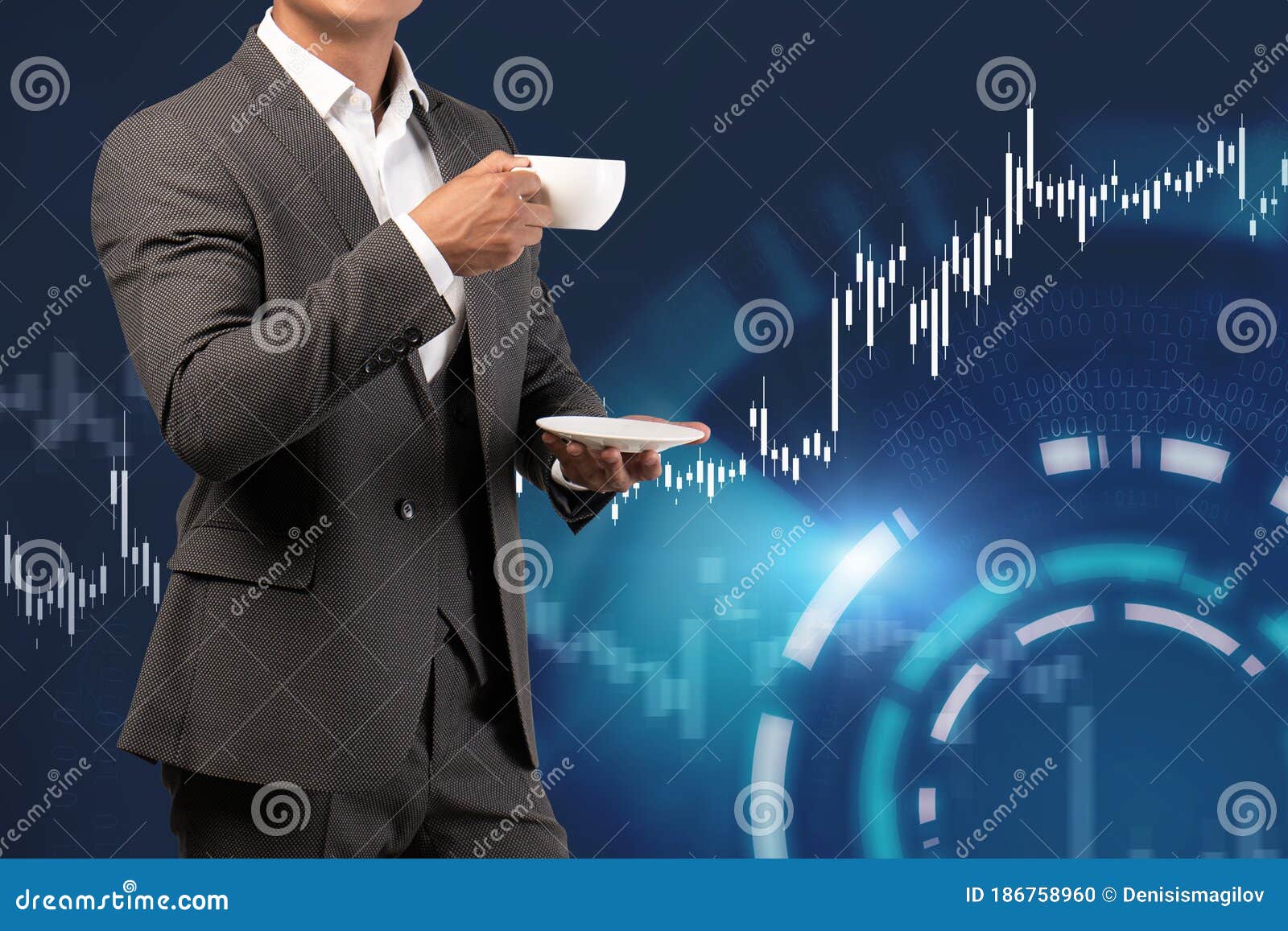 Man Drinking Coffee, HUD and Graph Stock Photo - Image of growth ...