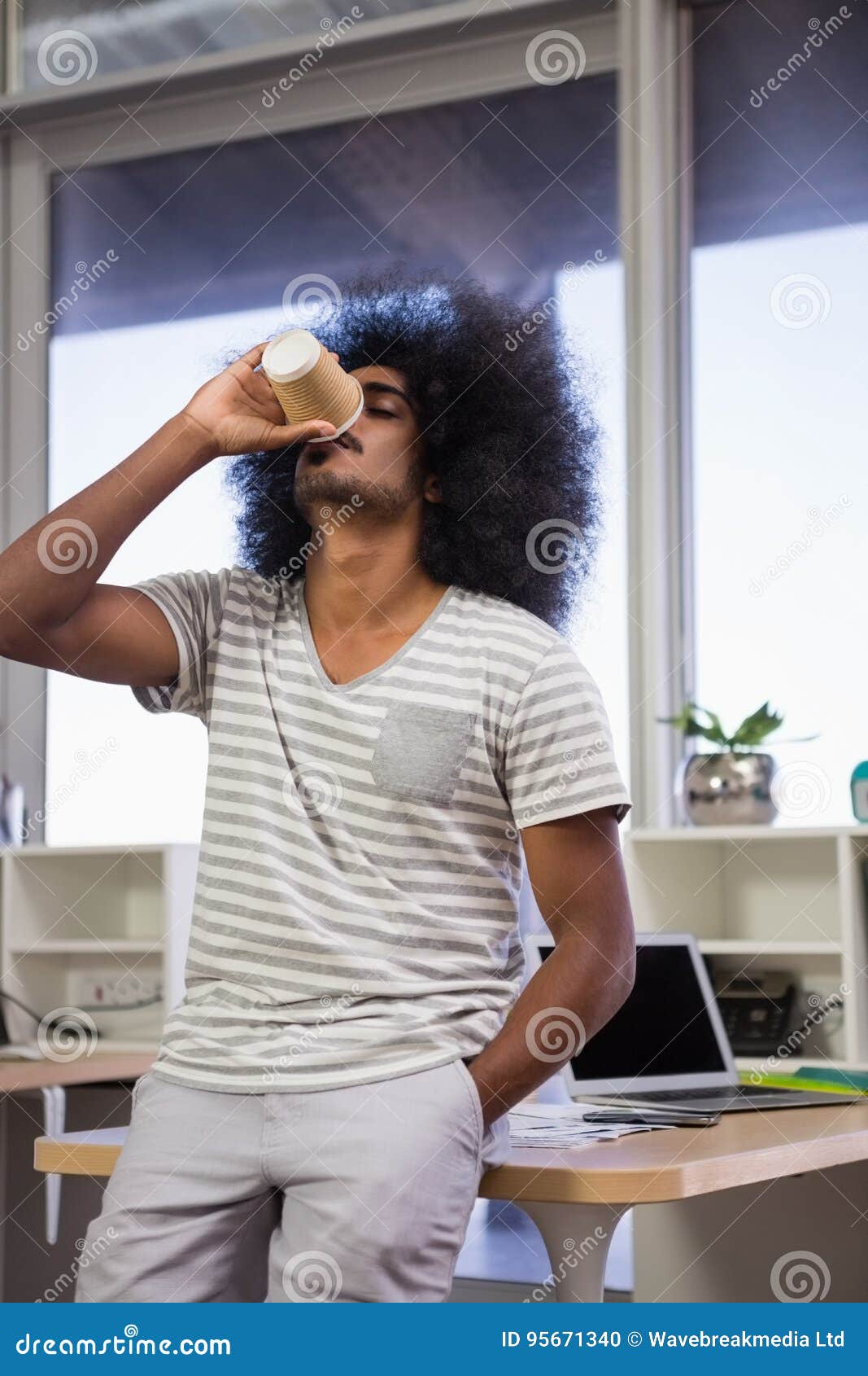 Man Drinking Coffee at Office Stock Photo - Image of glass, disposable ...