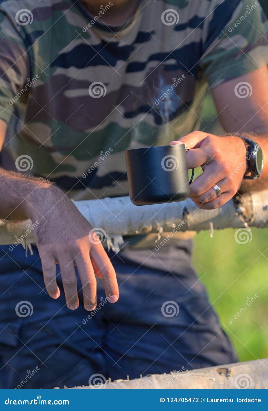 Man Drinking Coffee on Ranch in Morning Stock Photo - Image of drinking ...