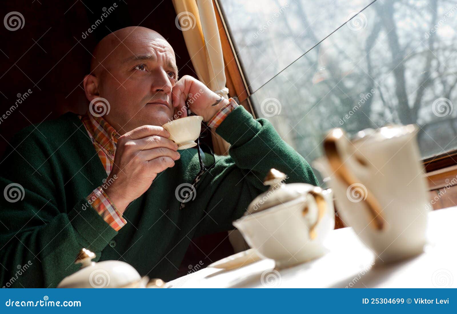 Man Drinking Coffee in Train Stock Image - Image of carriage, coffee ...