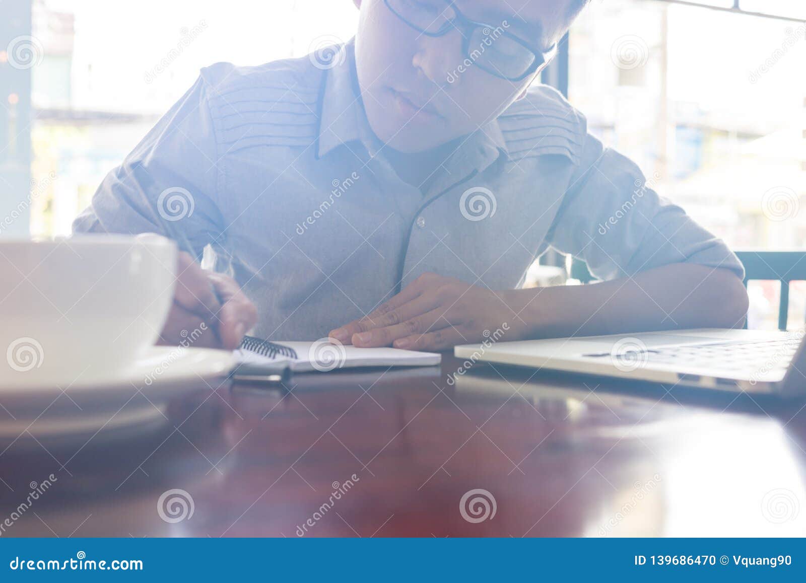 Man Drinking Coffee and Writing Note Stock Photo - Image of diary ...