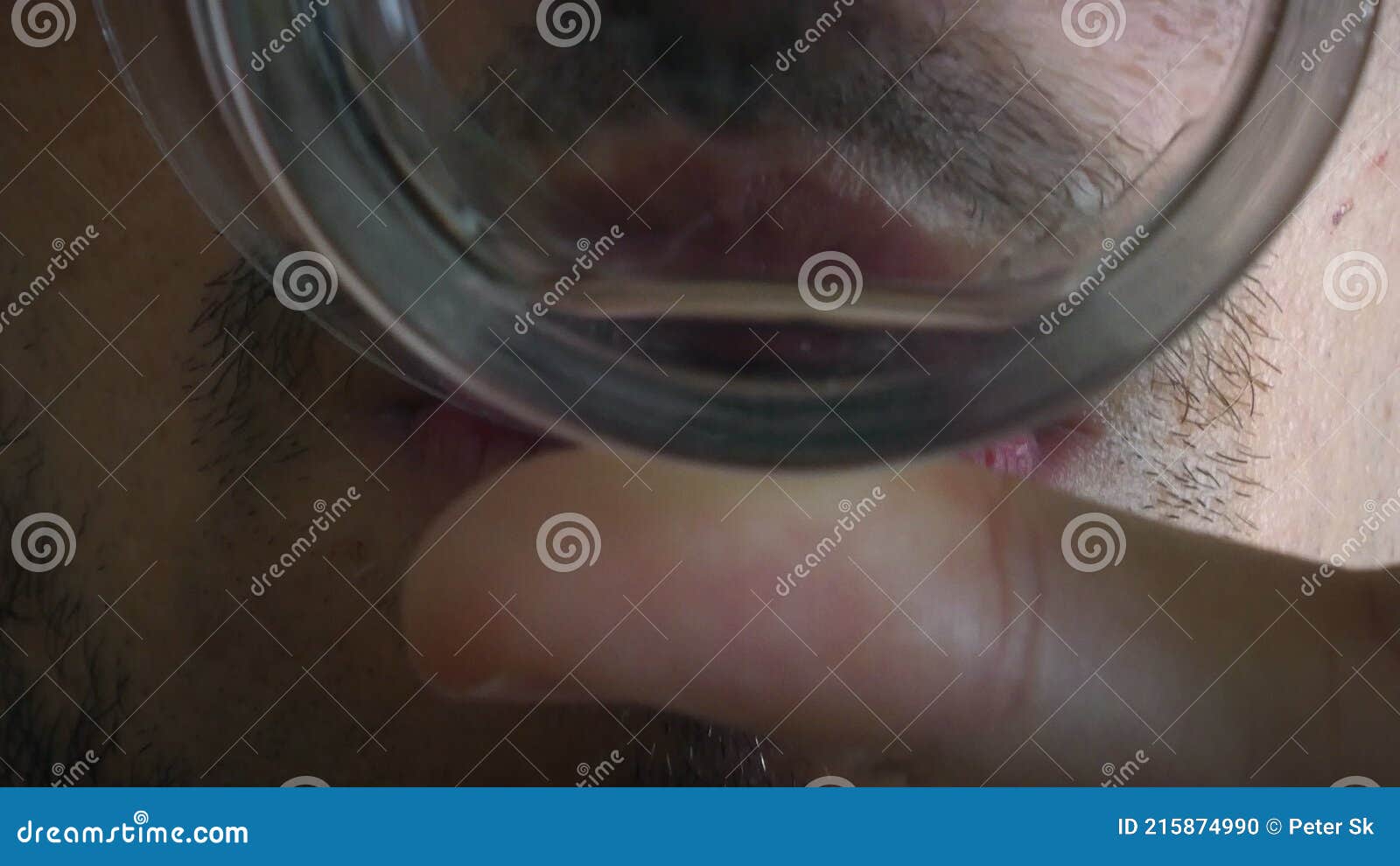 Man Drinking a Glass of Water, Frontal View, Face Distortion Stock ...