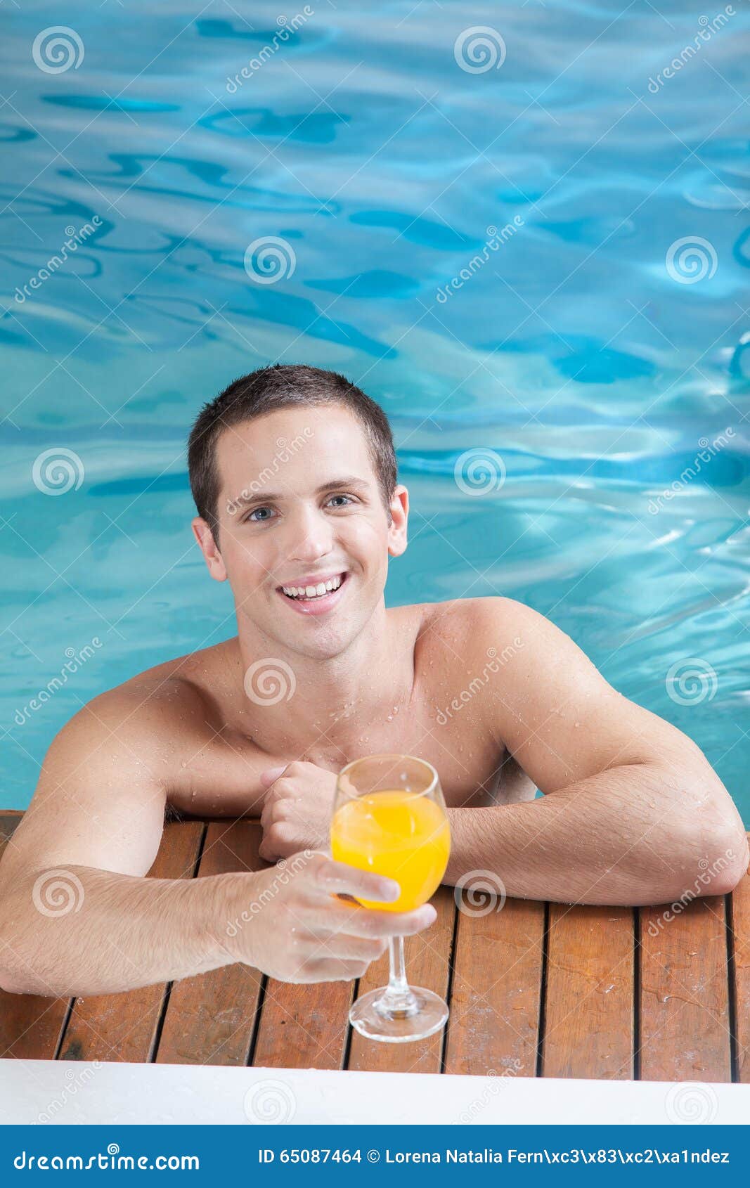 Man Drinking Juice Inside the Pool Stock Photo - Image of pool ...