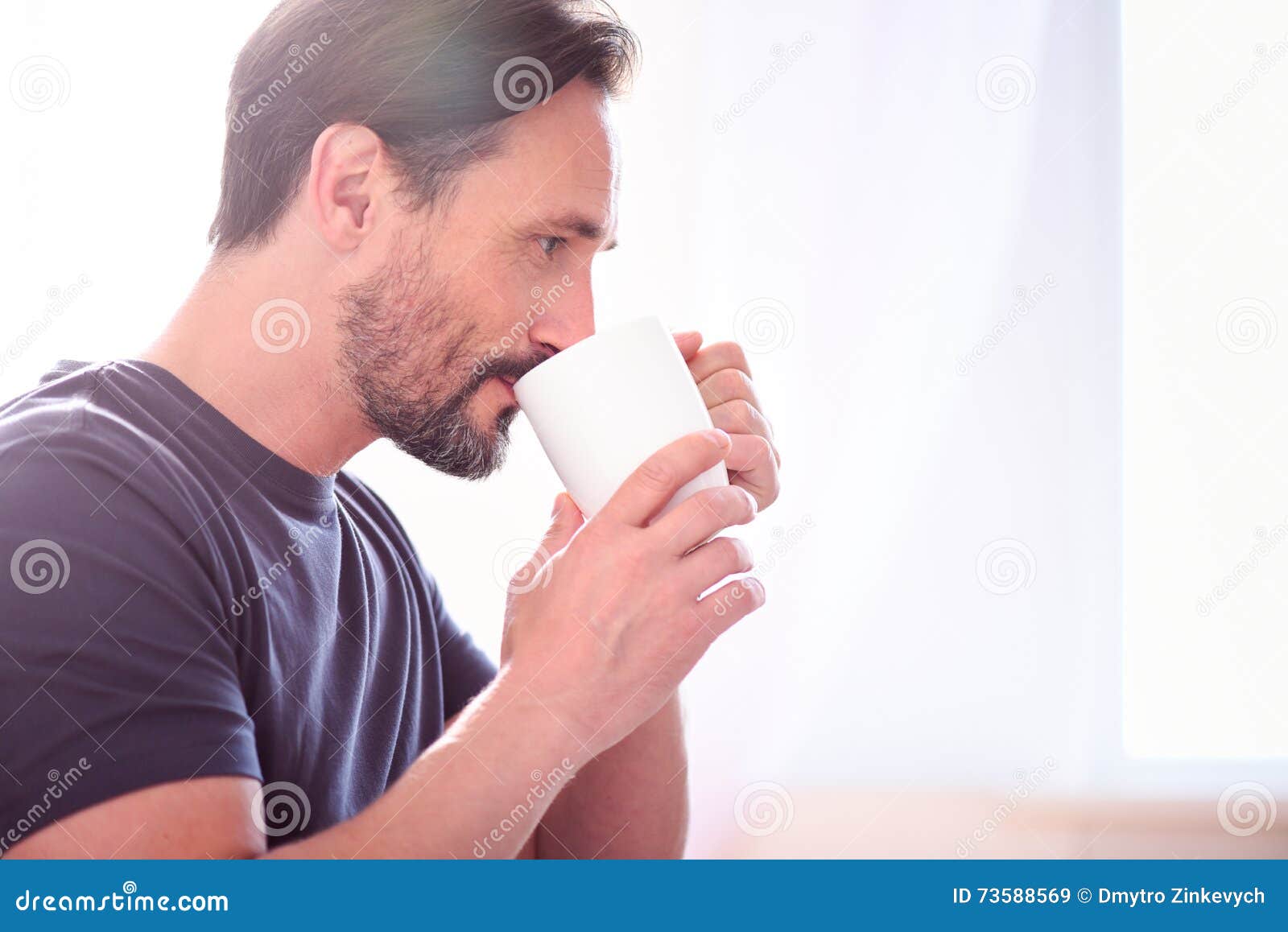 Man Drinking and Looking Away Stock Image - Image of genuine, handsome ...