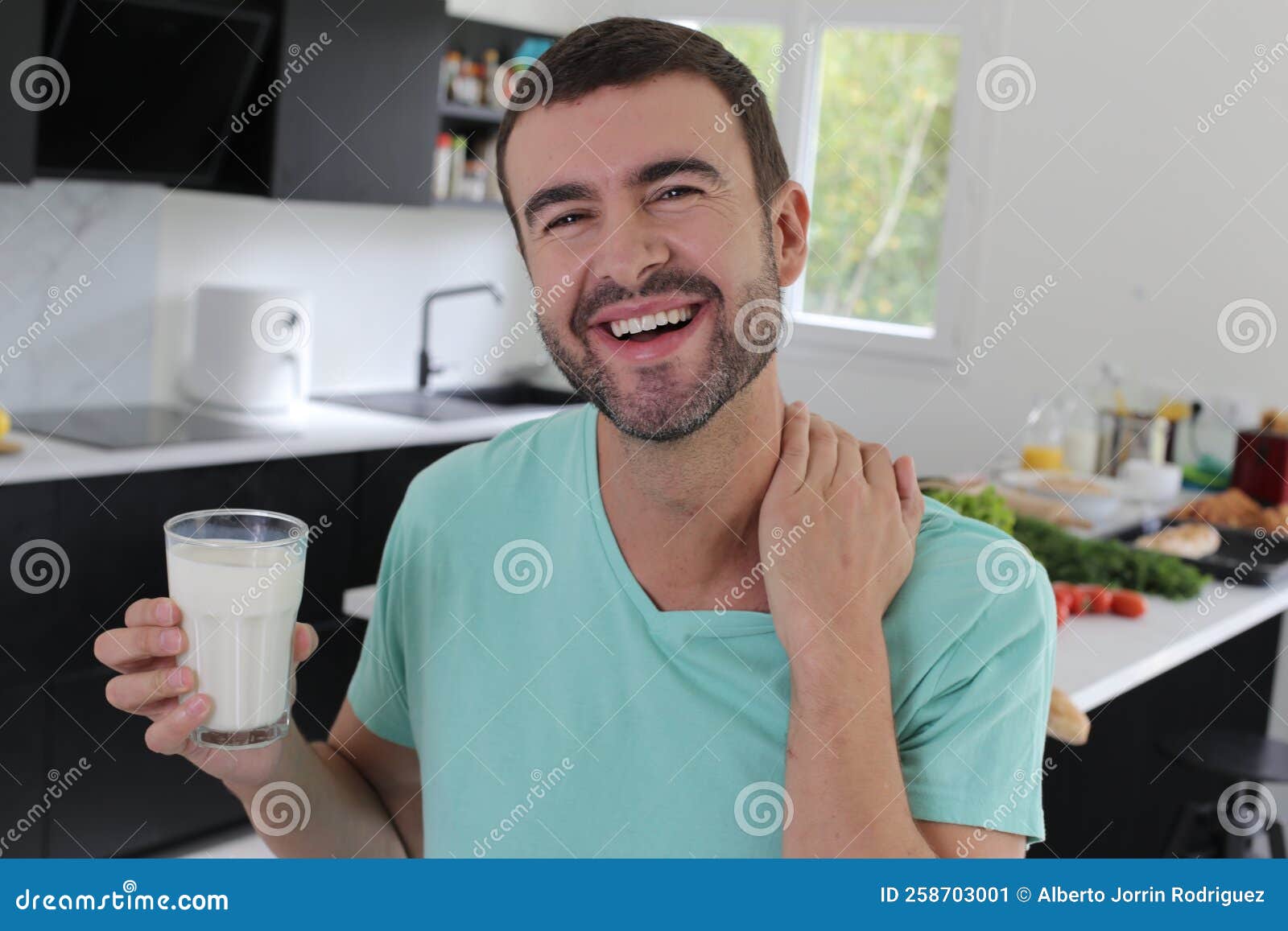 Man Drinking Milk in the Kitchen Stock Image - Image of caucasian, good ...