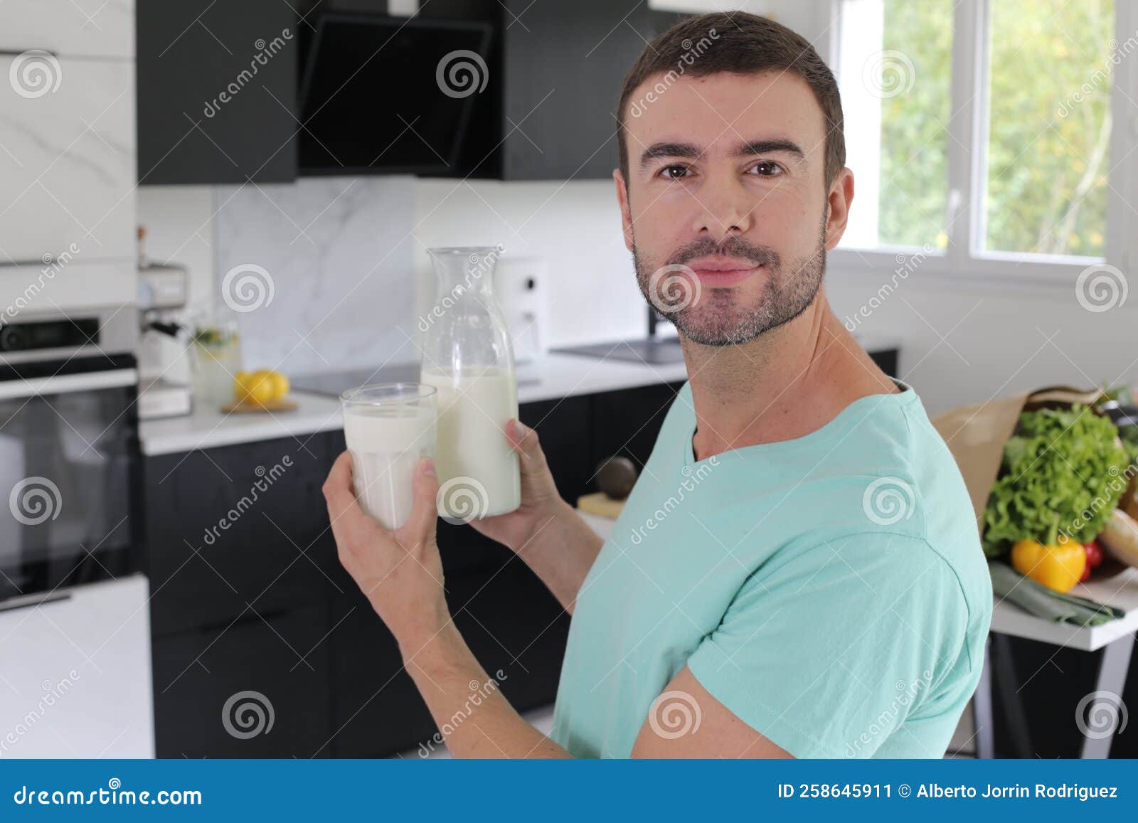 Man Drinking Milk in the Kitchen Stock Image - Image of good, breakfast ...