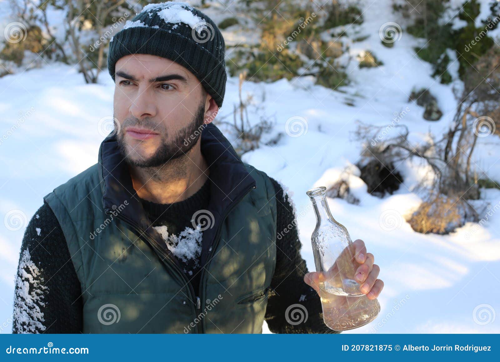 Man Drinking Vodka in the Snow Stock Image - Image of liquid, beverage ...