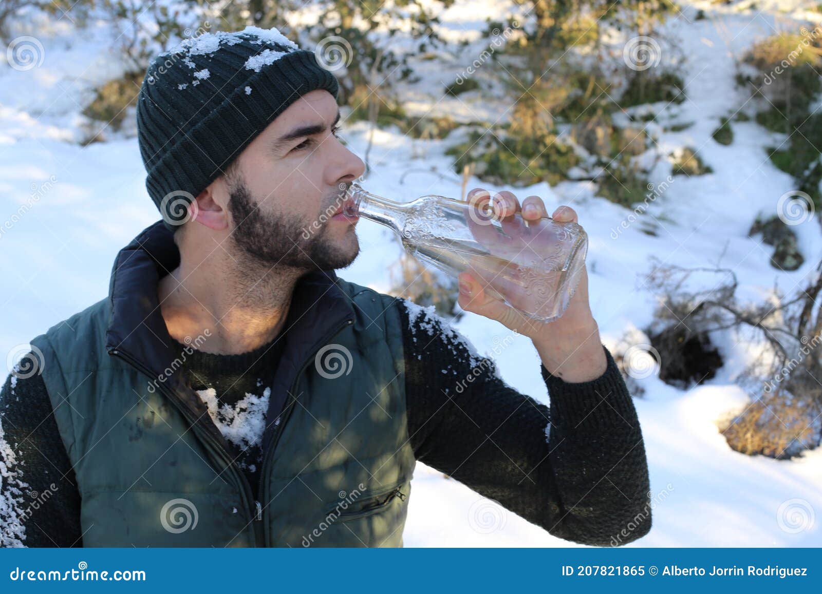Man Drinking Vodka in the Snow Stock Image - Image of addiction ...