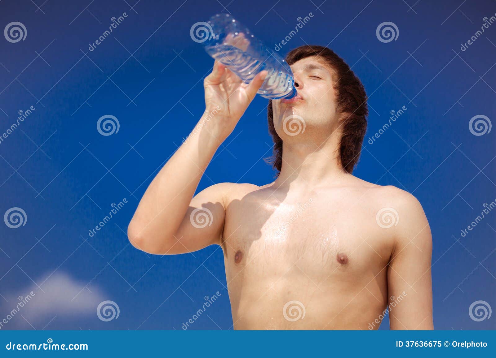 A Man is Drinking Water from the Bottle Stock Image - Image of bottle ...