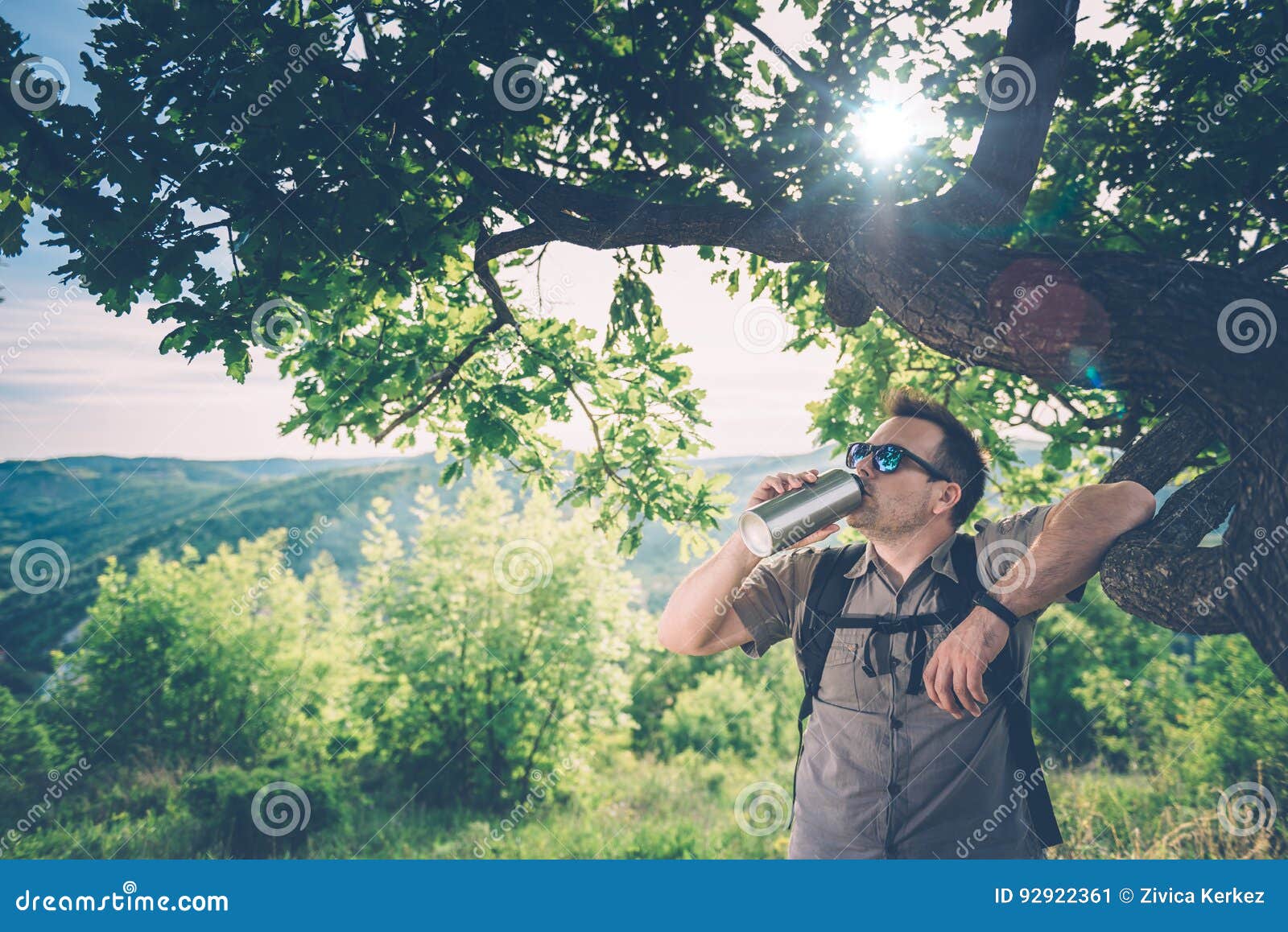 Man Drinking Water Under the Tree Stock Image - Image of journey ...