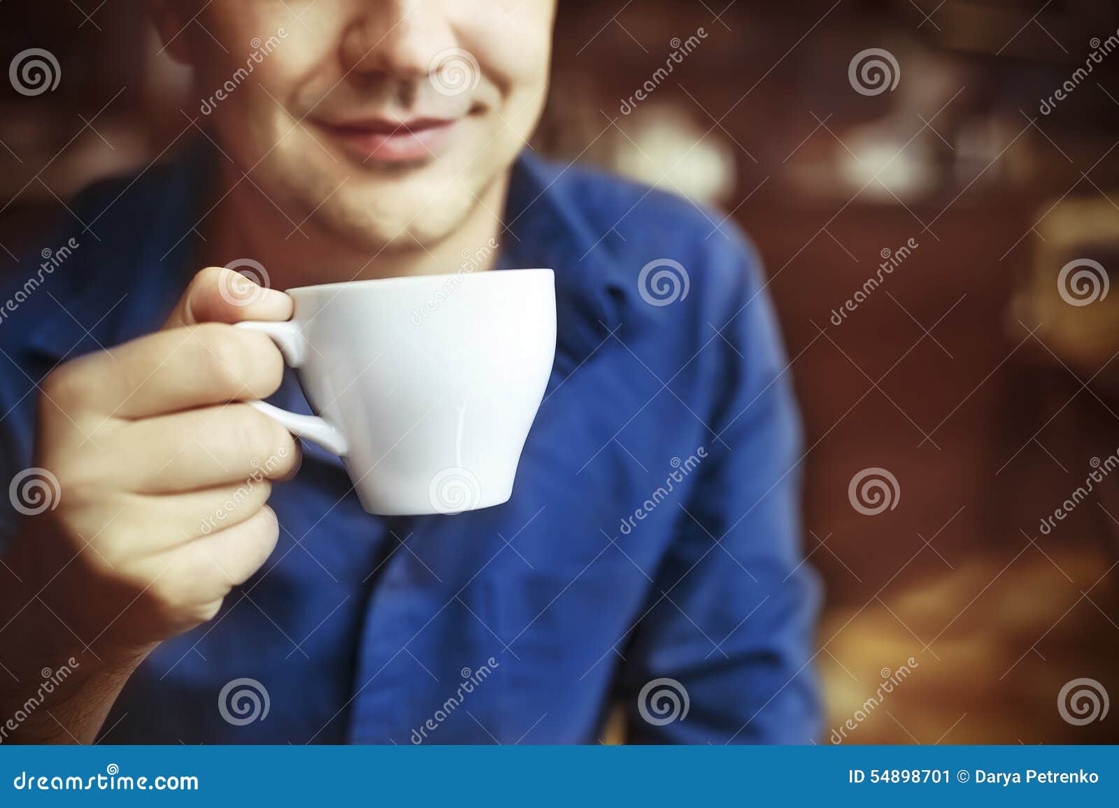 Man Drinking White Tea Cup in Cafe Stock Image - Image of people, city ...