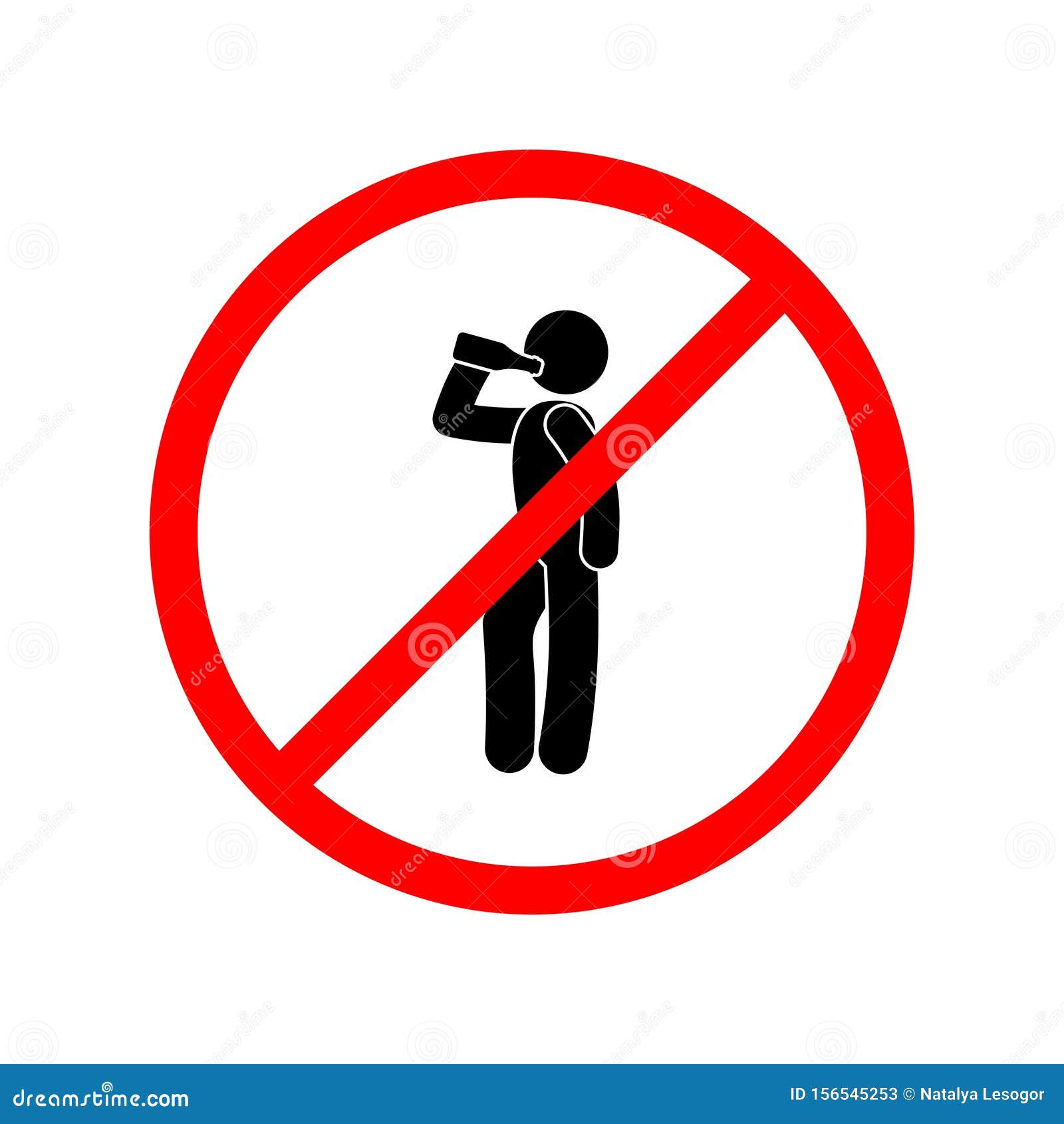 Man Drinks Beer from a Bottle, Red Crossed Out Circle Stock Vector ...