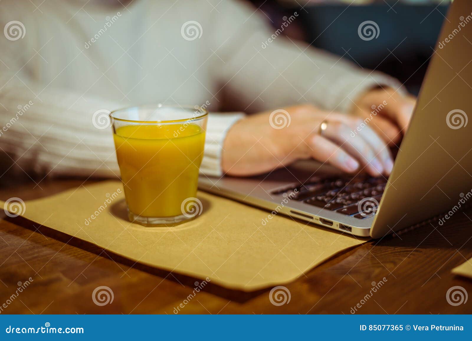 Man Drinks Juse while Working on Laptop Stock Image - Image of clear ...