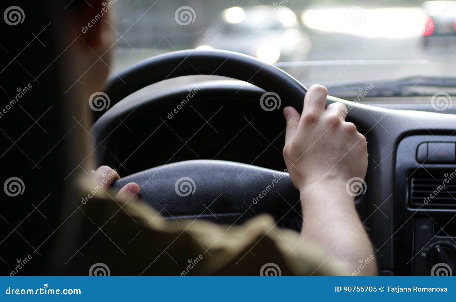 Man Driver Hands on Helm in a Car Stock Image - Image of land, driver ...