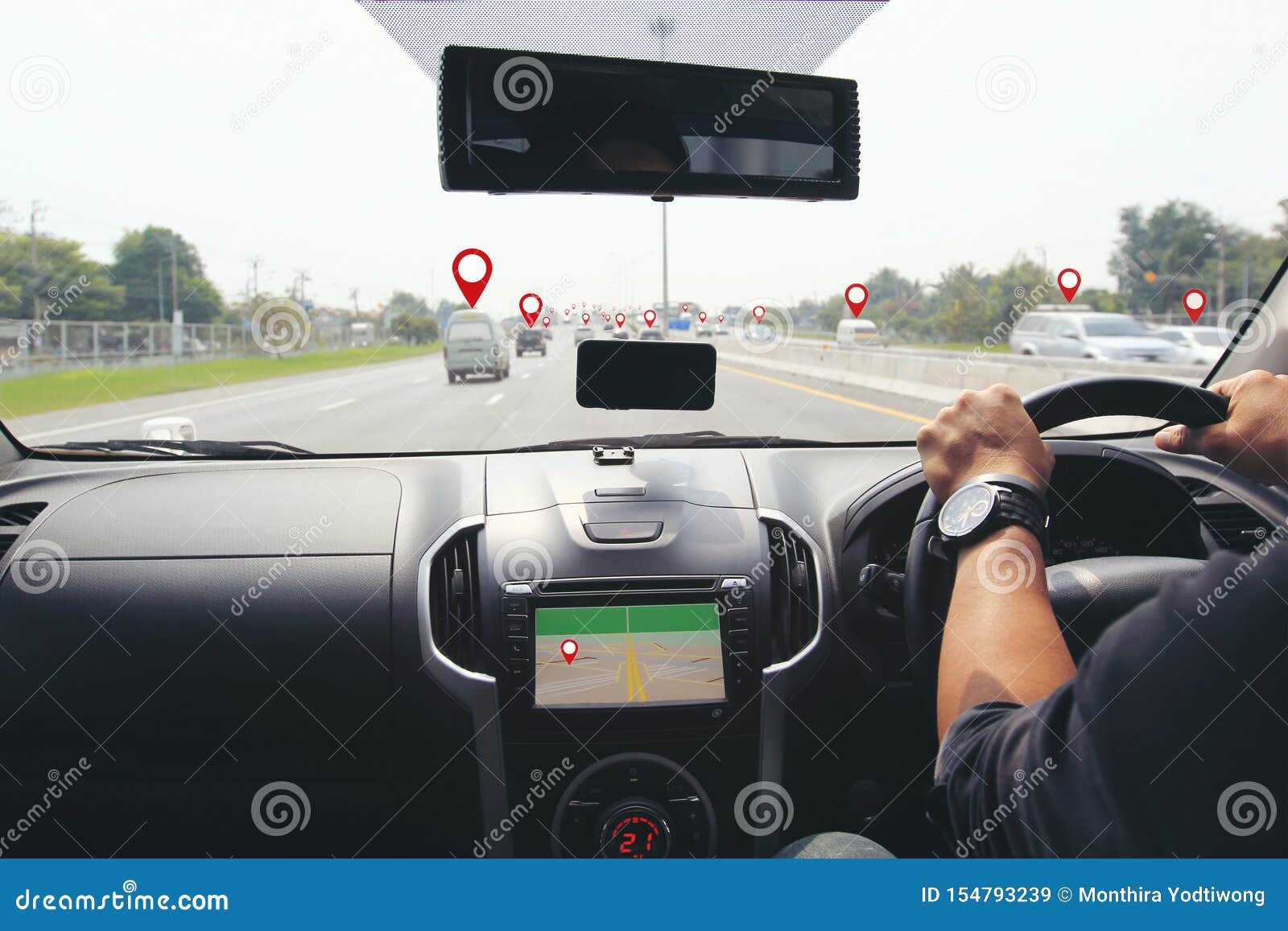 Man Driver Hands Holding The Car Steering Panel With Map Gps Navigation ...