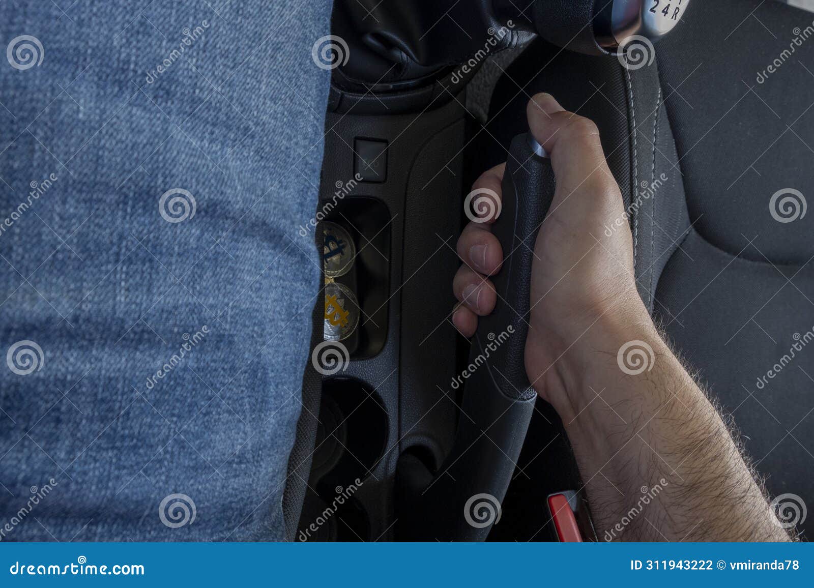 Man Driver S Hand Pulling the Handbrake in the Car. Stock Photo - Image ...