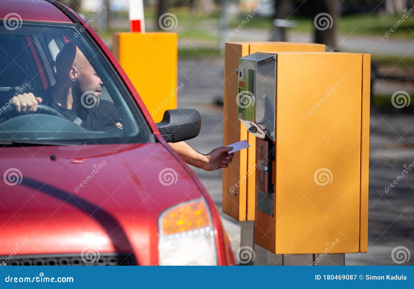 Man Driver Taking, Validate A Ticket From The Vending Machine For ...