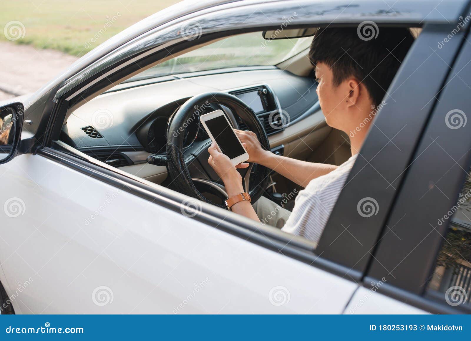 Man Driver Using Smart Phone in Car Stock Image - Image of cellphone ...