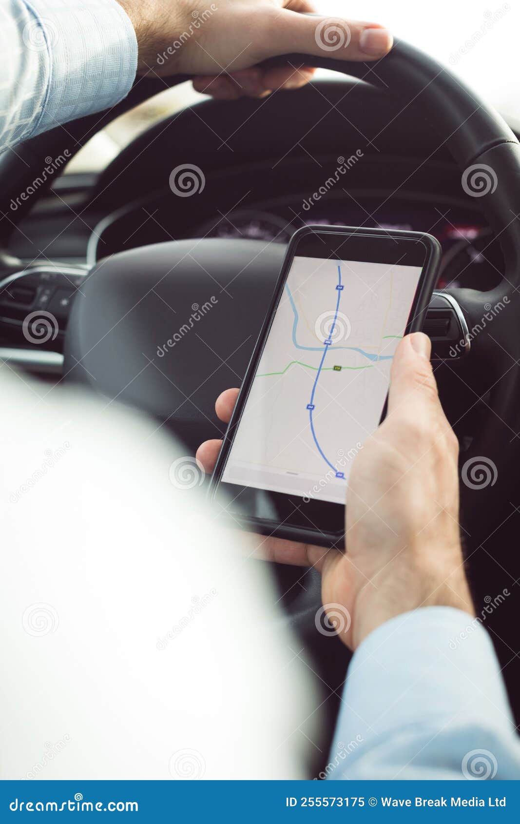 Man Driver Using Smart Phone in Car Stock Image - Image of full ...