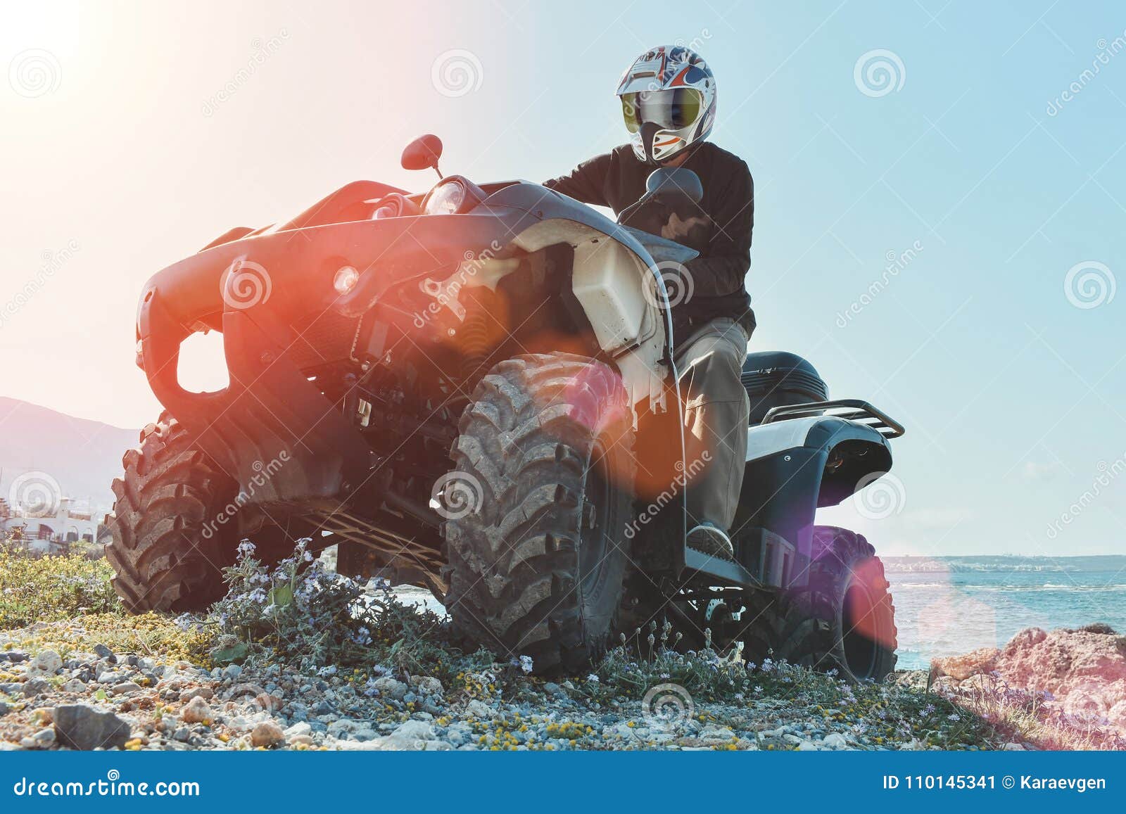 A Man is Driving ATV on Off-road. Stock Image - Image of background ...
