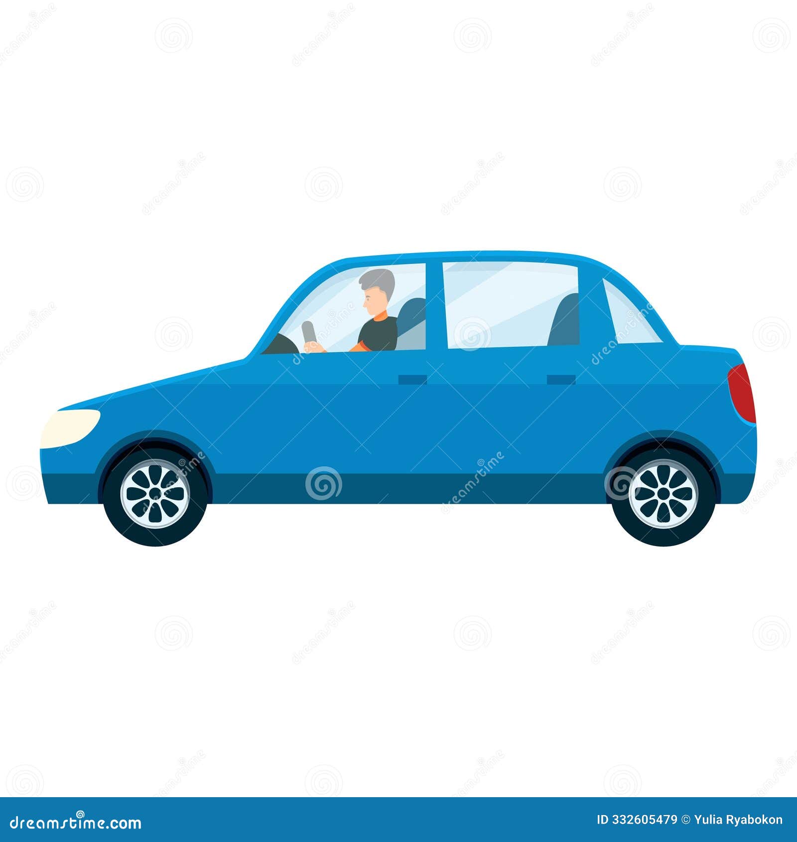 Man Driving Blue Car Side View on White Background Stock Illustration ...