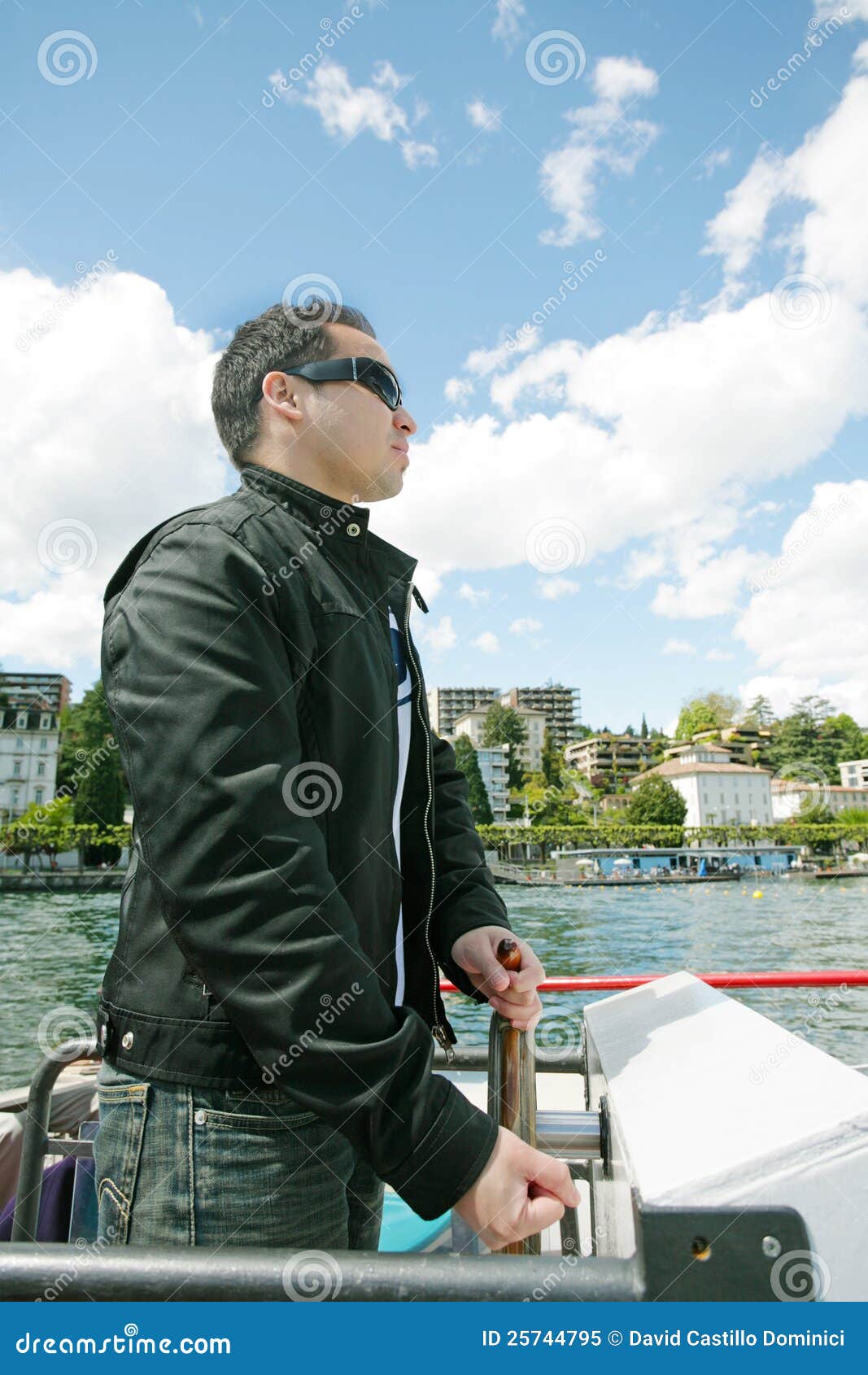Man Driving a Boat in a Beautiful Landscape Stock Image - Image of ...