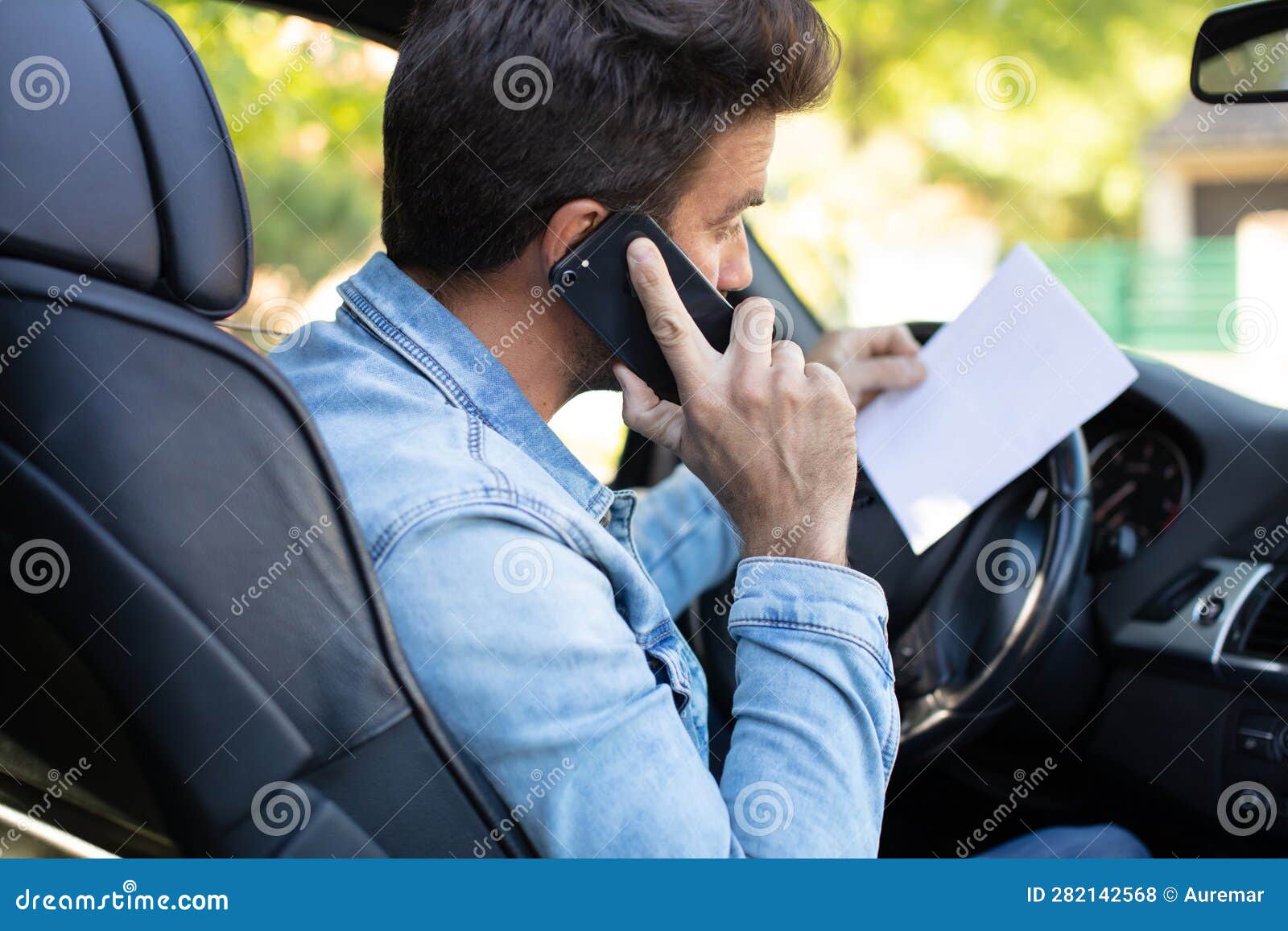 Man Driving Car and Calling from Smartphone Stock Photo - Image of ...