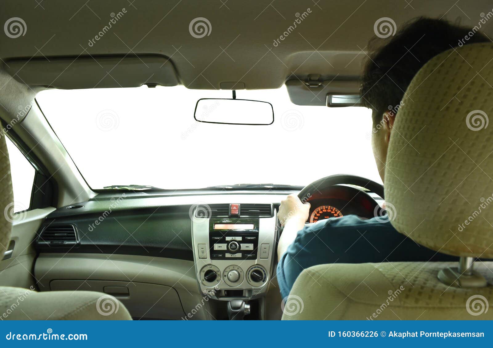 Man Driving in Car Cockpit with White Windshield Background Stock Photo ...