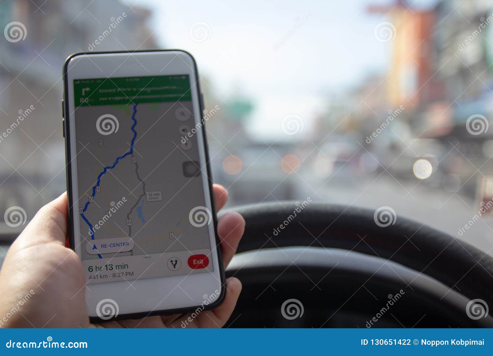 Man Driving Car and Holding Mobile Phone with Map Gps Navigation Stock ...