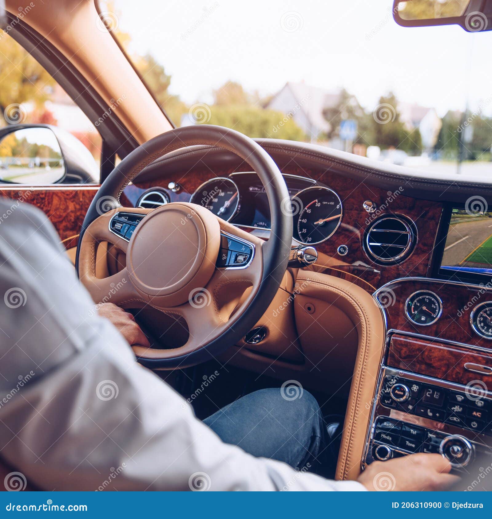 Man Driving a Car. Luxury Car Interior Stock Photo - Image of driver ...