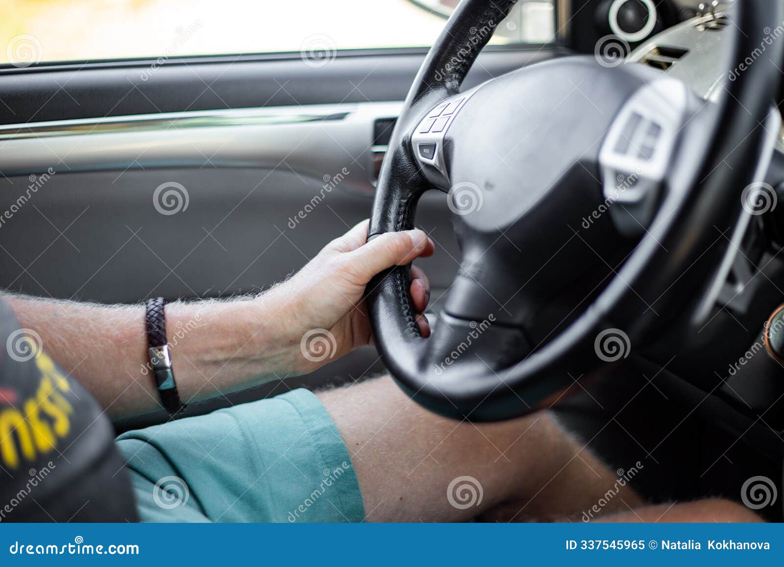 A Man is Driving a Car. Side View from Inside the Car Stock Image ...