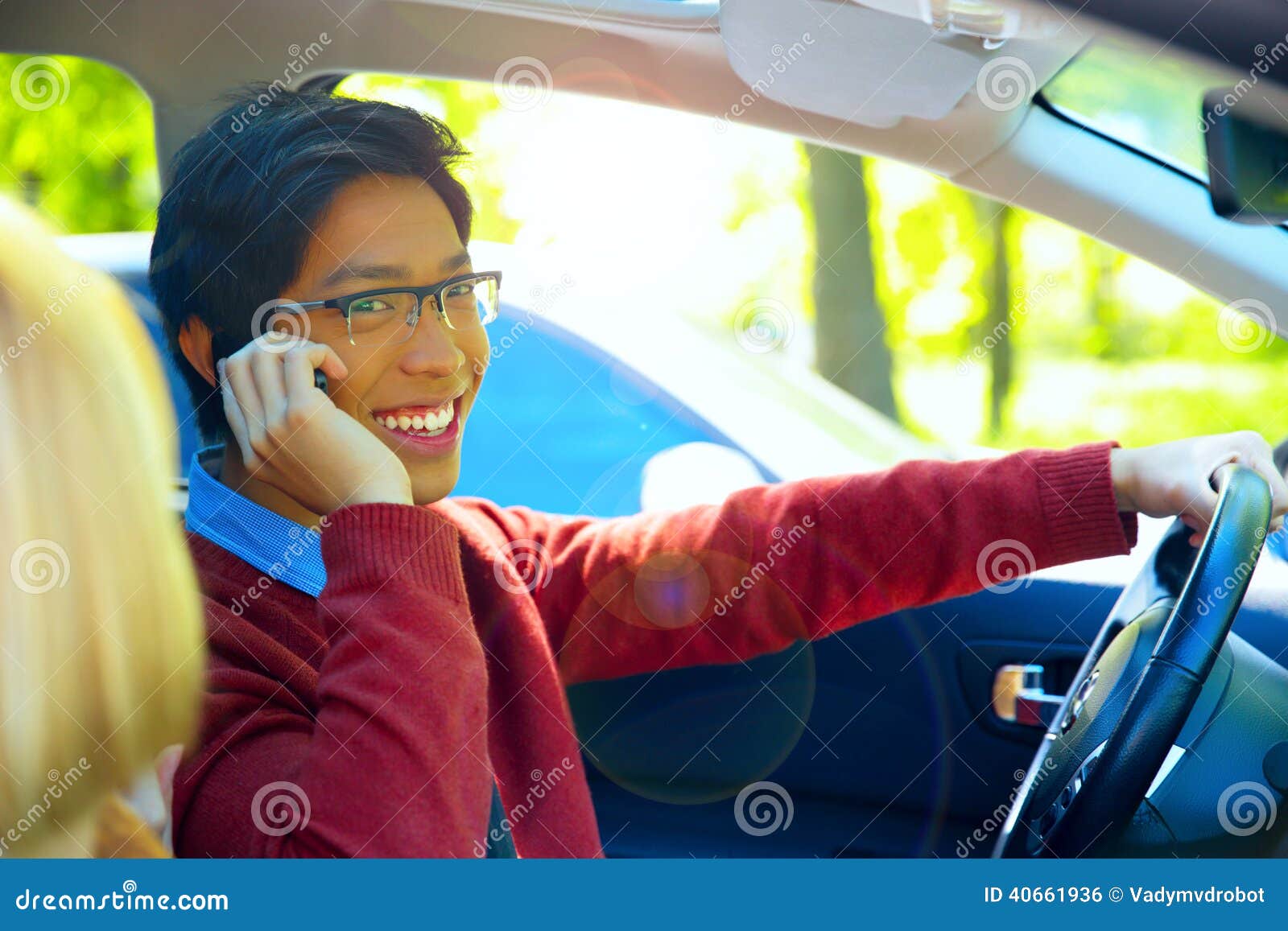 Man Driving Car and Speaking on Mobile Phone Stock Photo - Image of ...