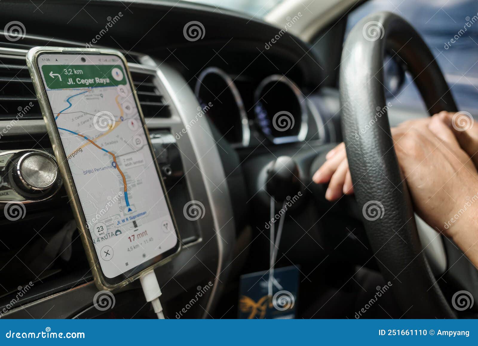 Man Driving Car Using Online Map on Smartphone for Direction Stock ...