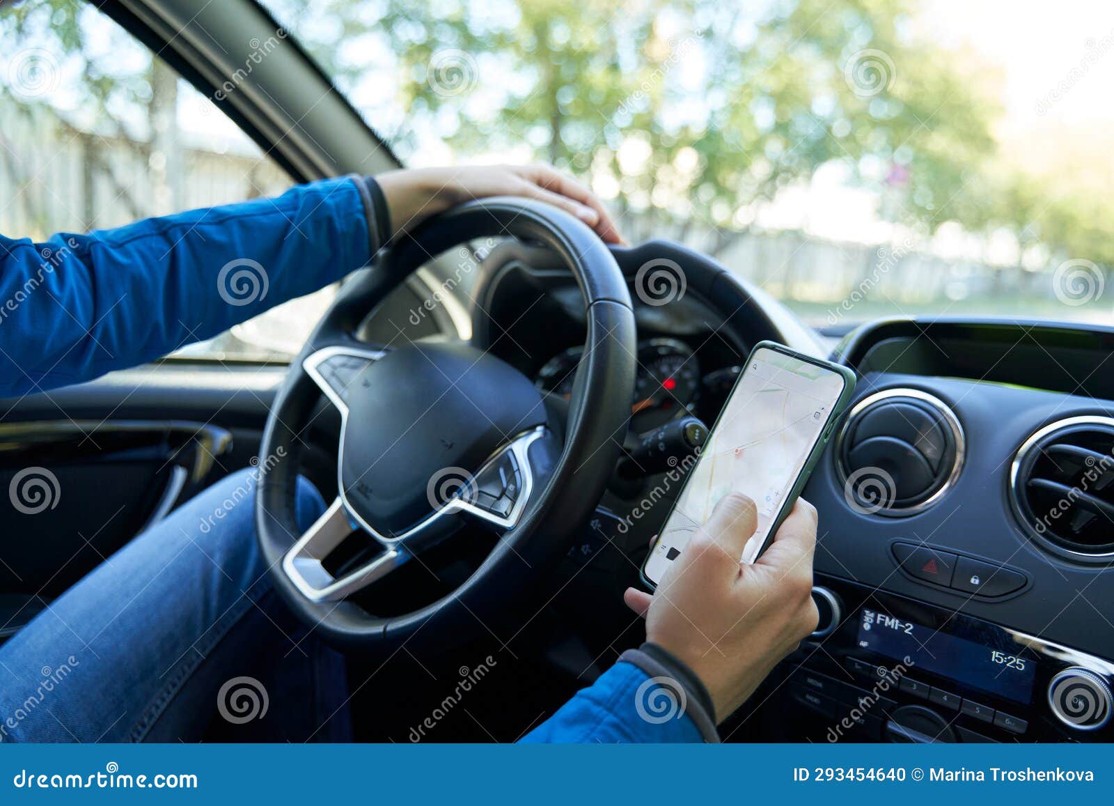 Man Driving Car Using Smartphone in Motion. Stock Photo - Image of ...