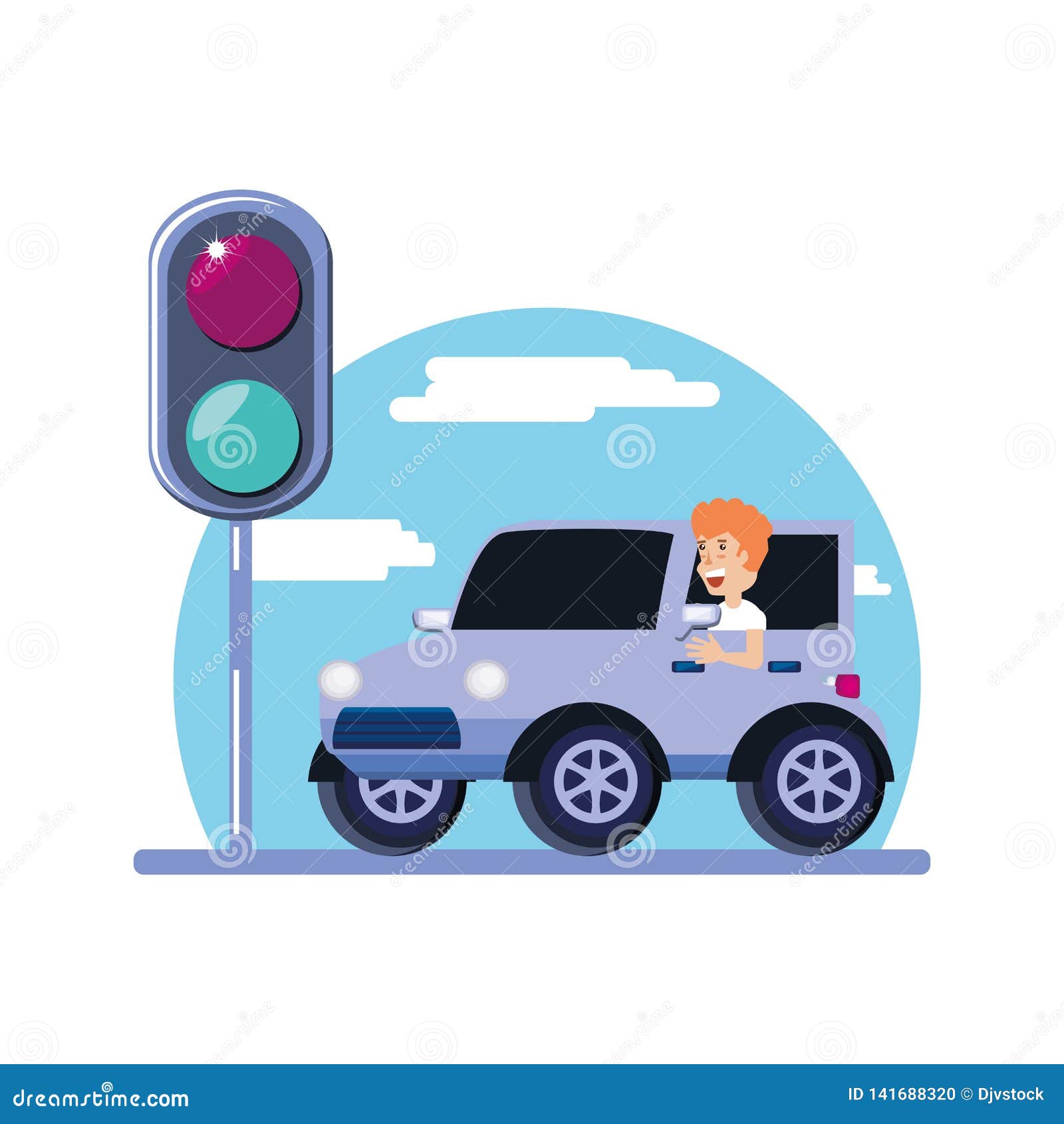 Man Driving Cart with Traffic Light Stock Vector - Illustration of ...
