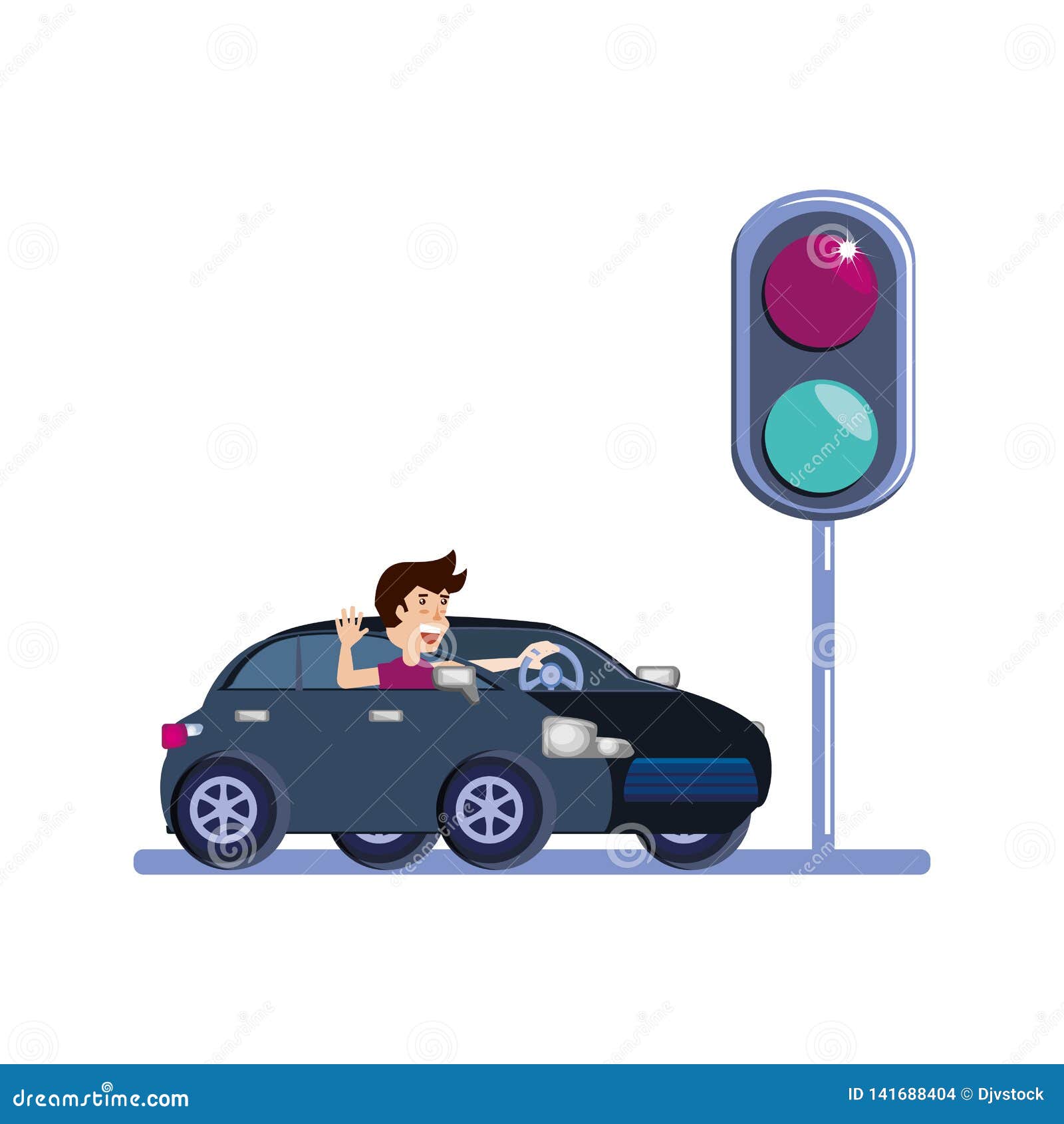 Man Driving Cart with Traffic Light Stock Vector - Illustration of flat ...