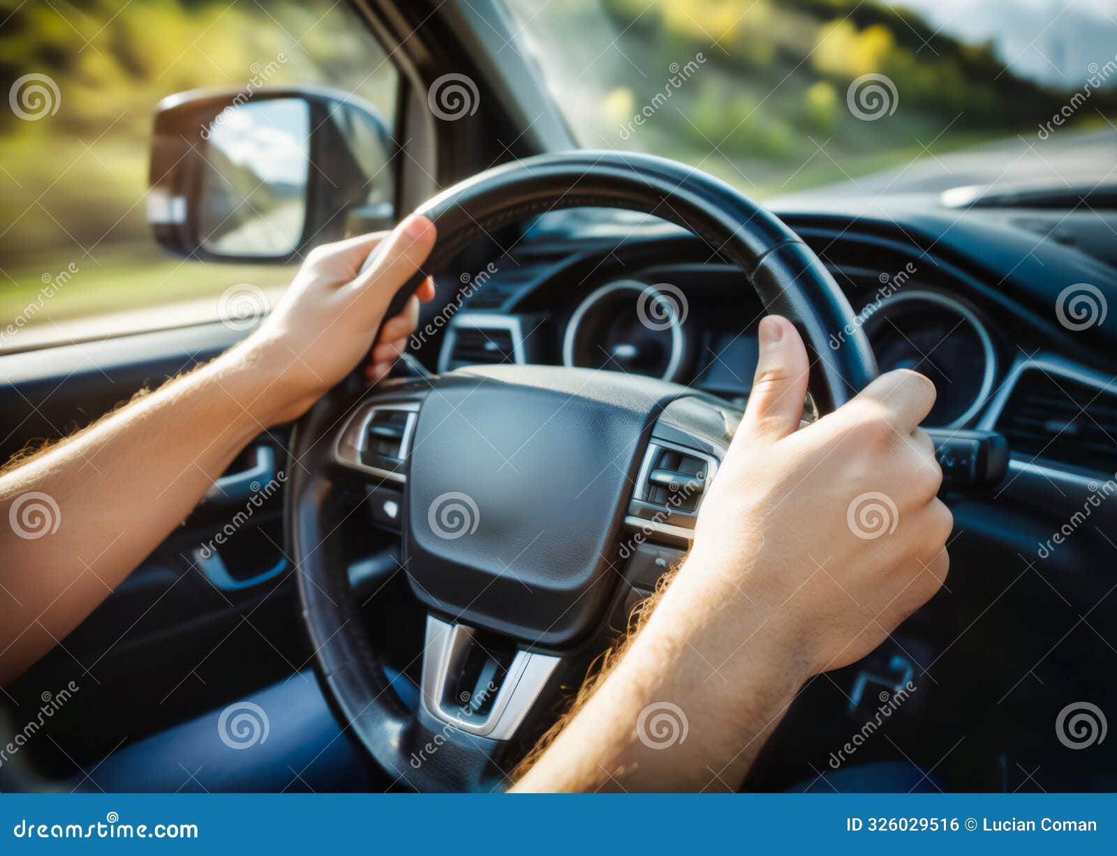 Man Driving an Electric Car View from Inside the Car Stock Illustration ...