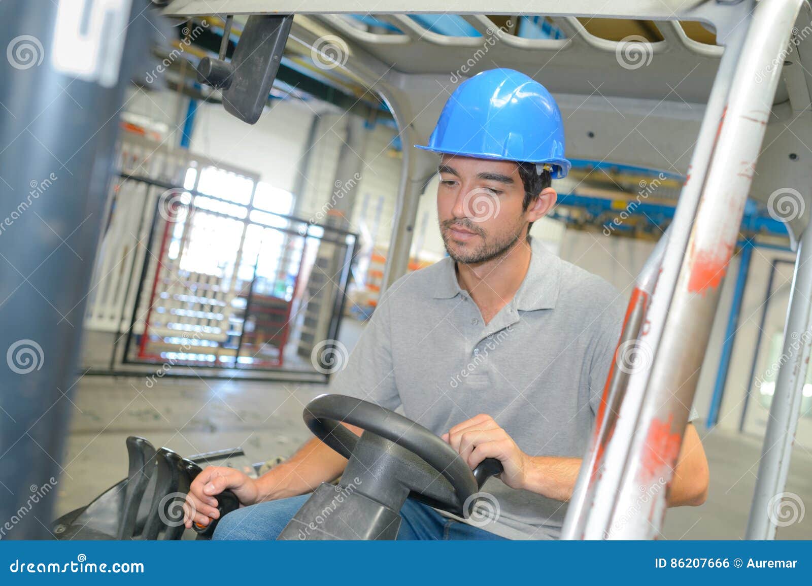 Man driving forklift truck stock photo. Image of pallet - 86207666