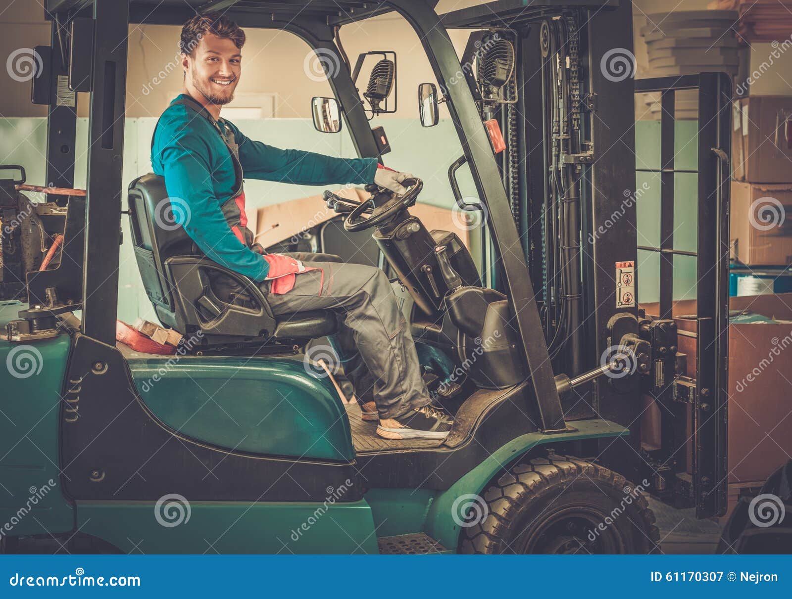 Man driving forklift truck stock image. Image of loader - 61170307