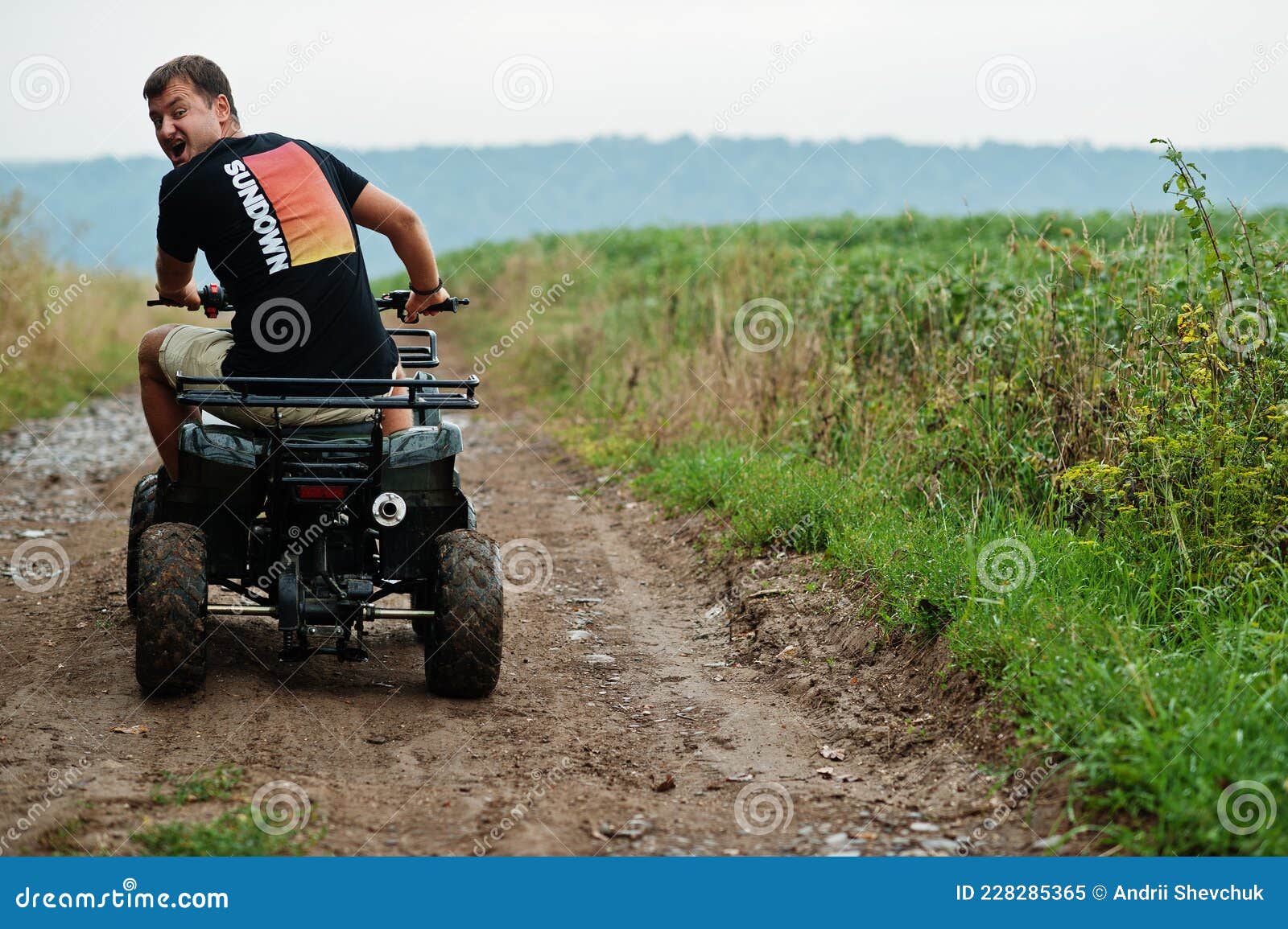 Man Driving Four-wheller ATV Quad Bike Stock Image - Image of nature ...
