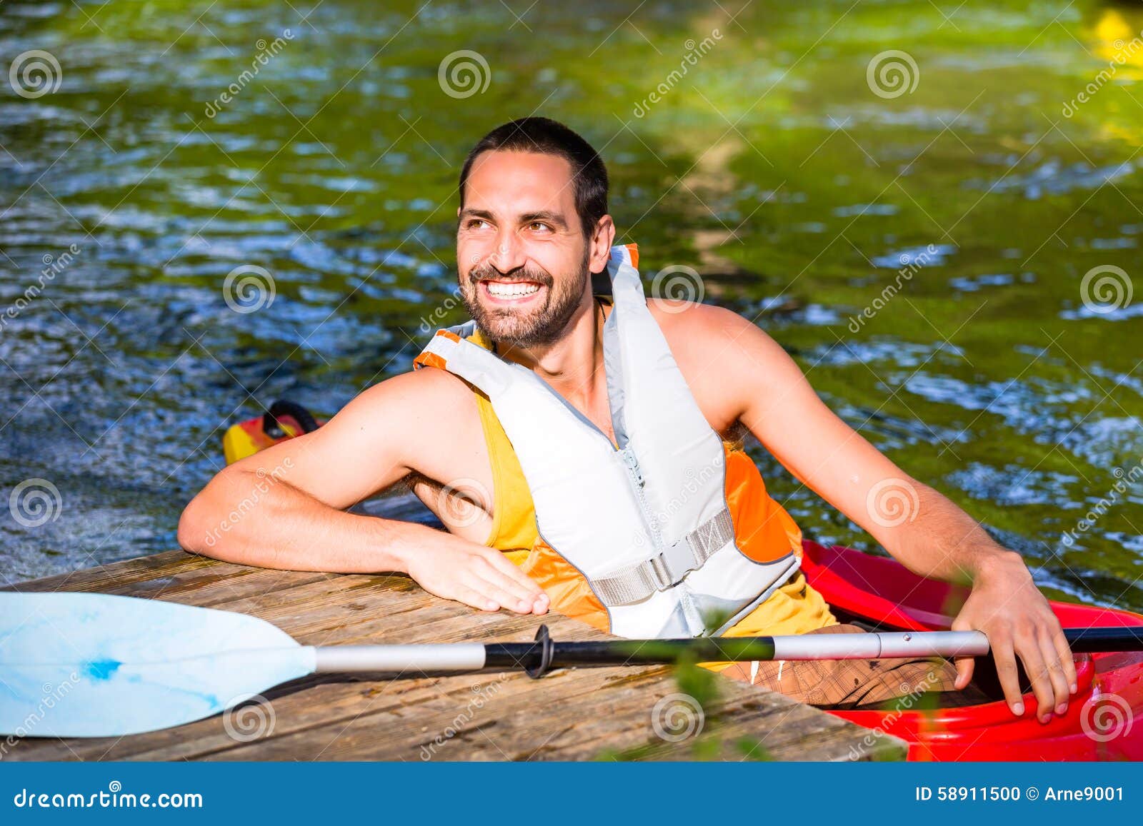 Man Driving with Kayak on Forest River Stock Photo - Image of sporty ...