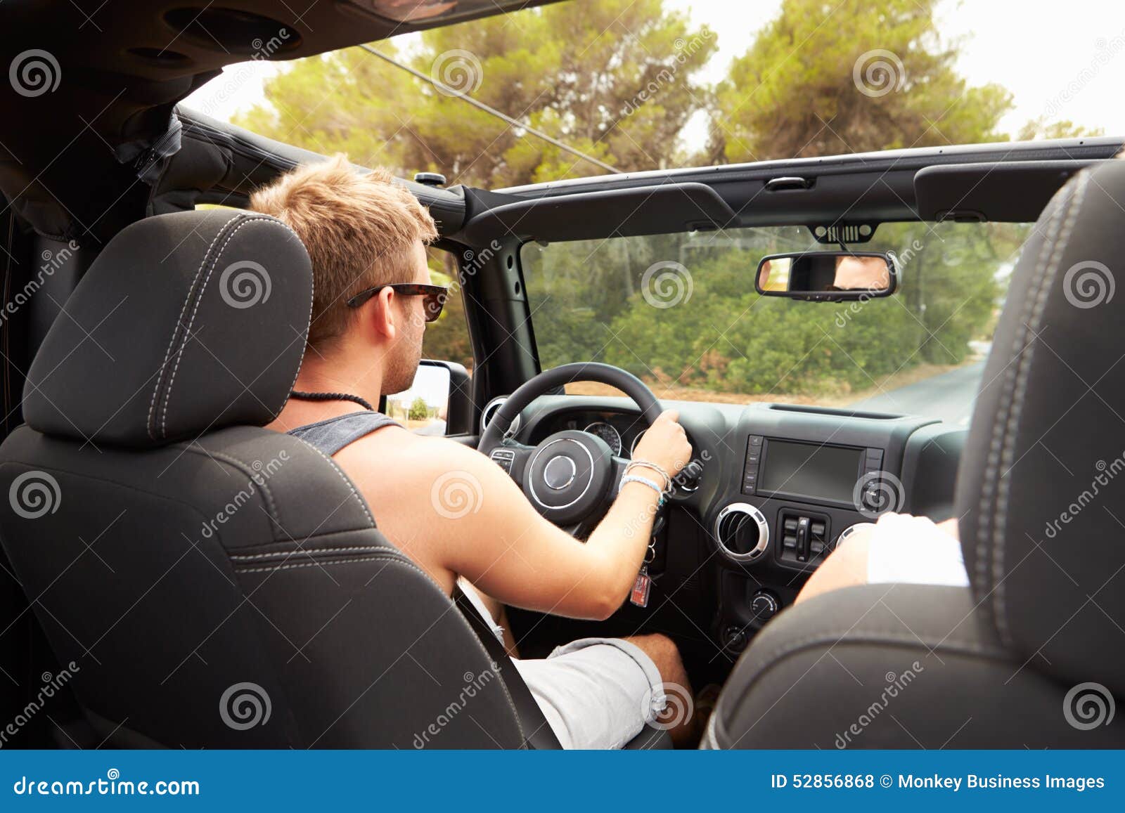 Man Driving Open Top Car Along Country Road Stock Photo - Image of ...
