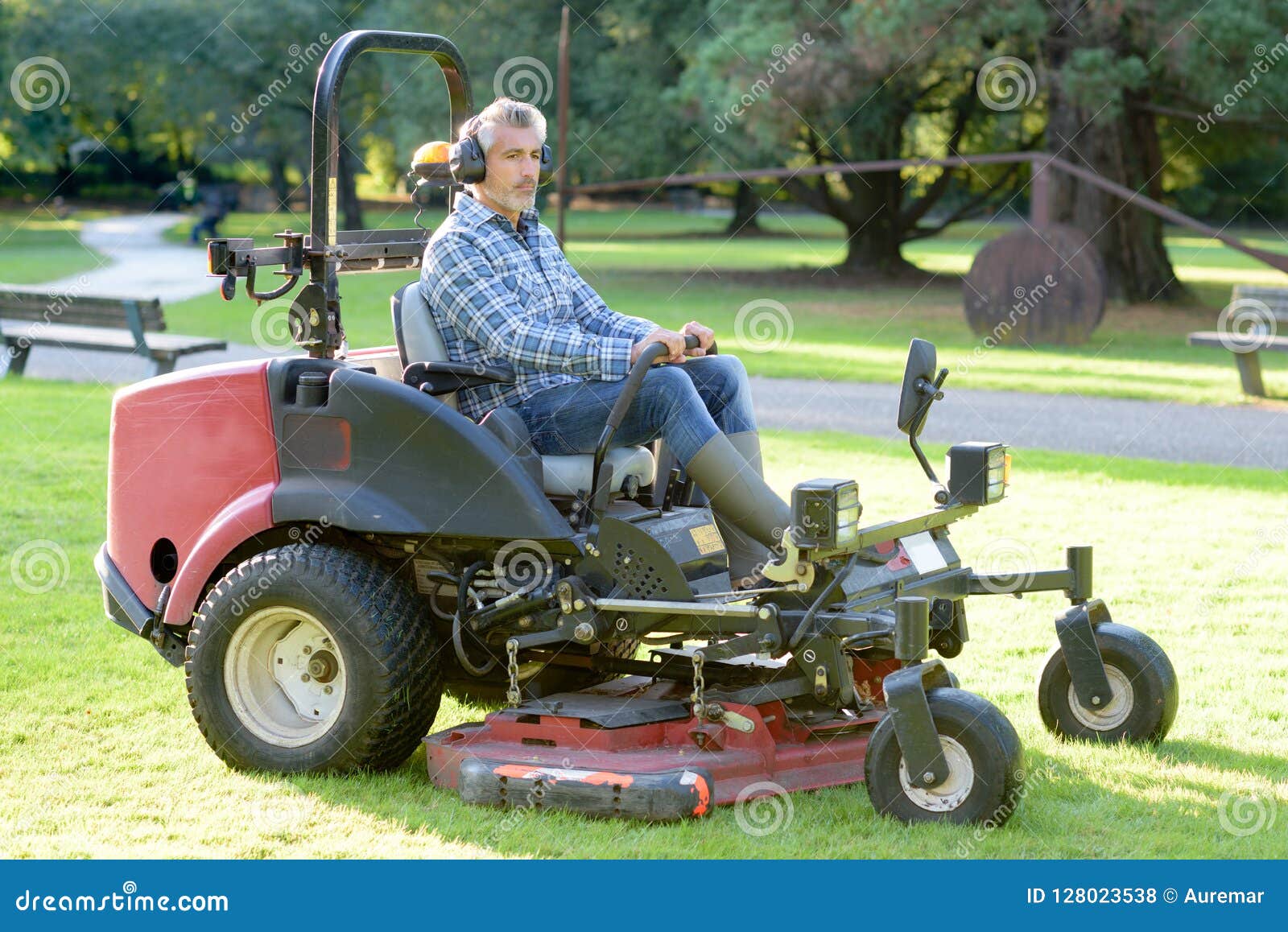Man Driving Professional Mower Stock Photo - Image of service ...