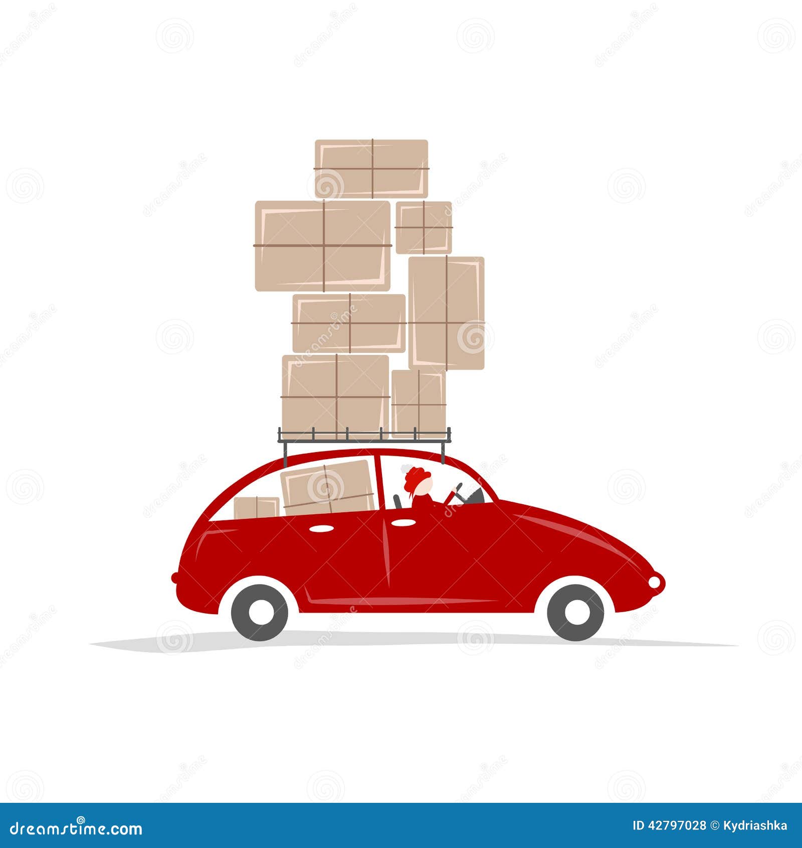Man Driving Red Car with Boxes on the Roof Rack Stock Vector ...