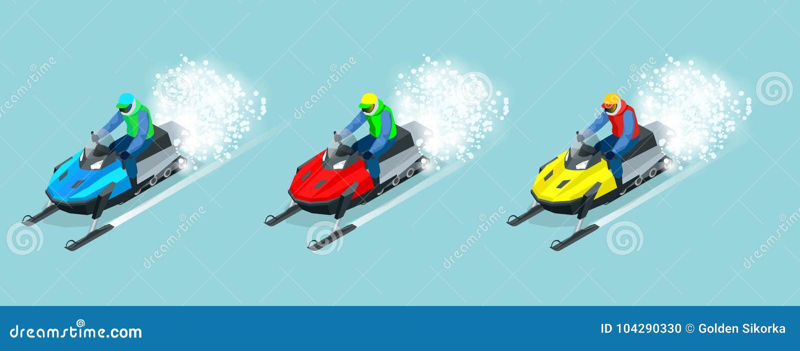 Man Driving Sports Snowmobile Set. Isometric Vector Illustration Stock ...