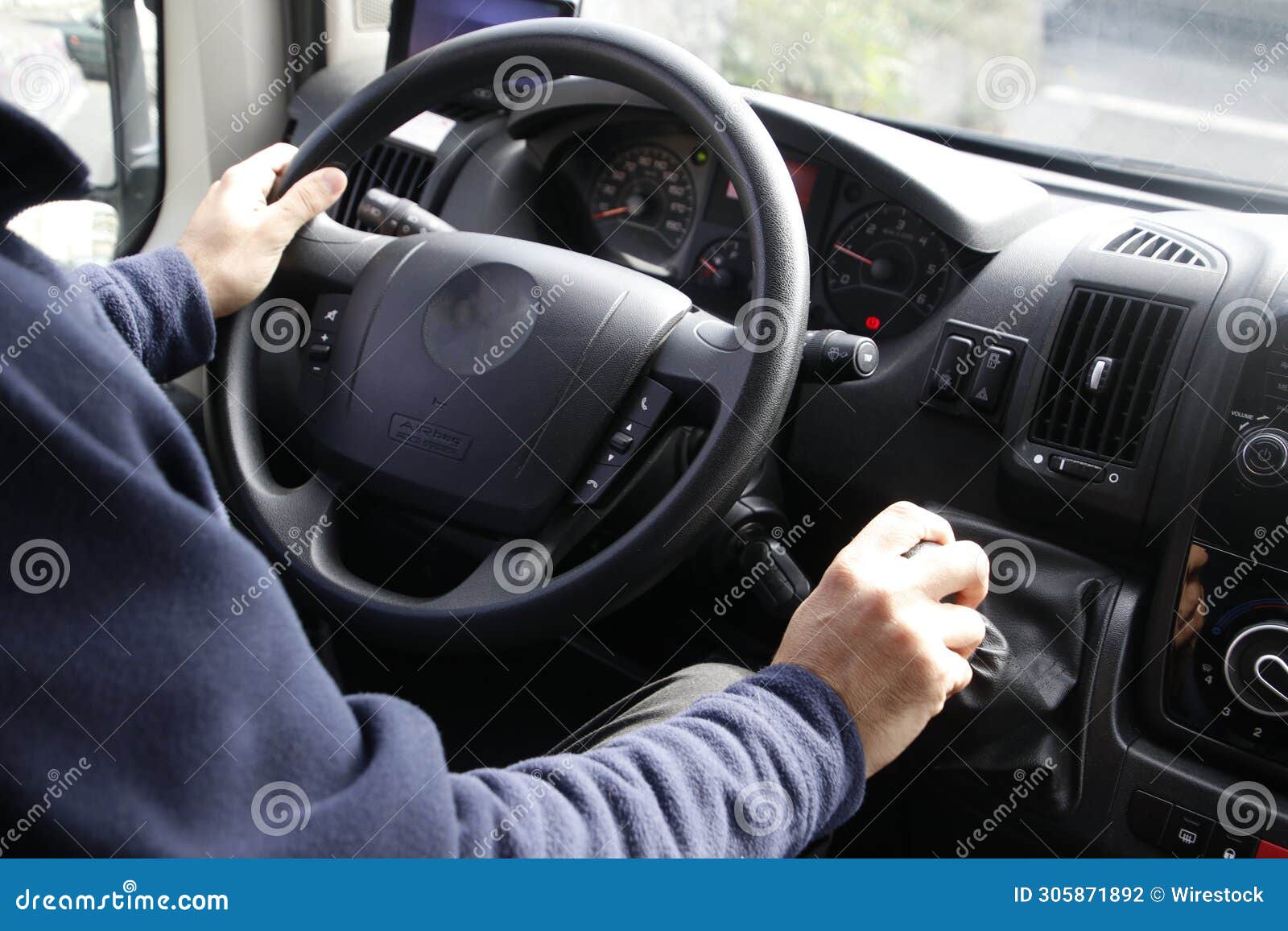 Interior View of a Man Driving Van in City Stock Photo - Image of ...
