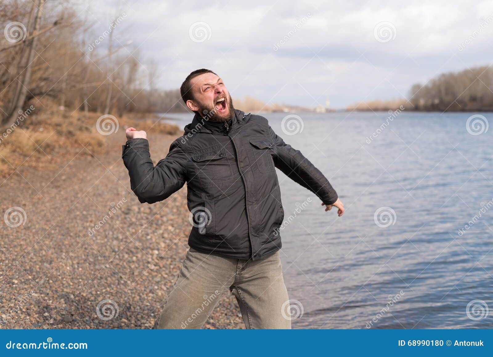 Man Dropping a Stone into the River Stock Photo - Image of screaming ...